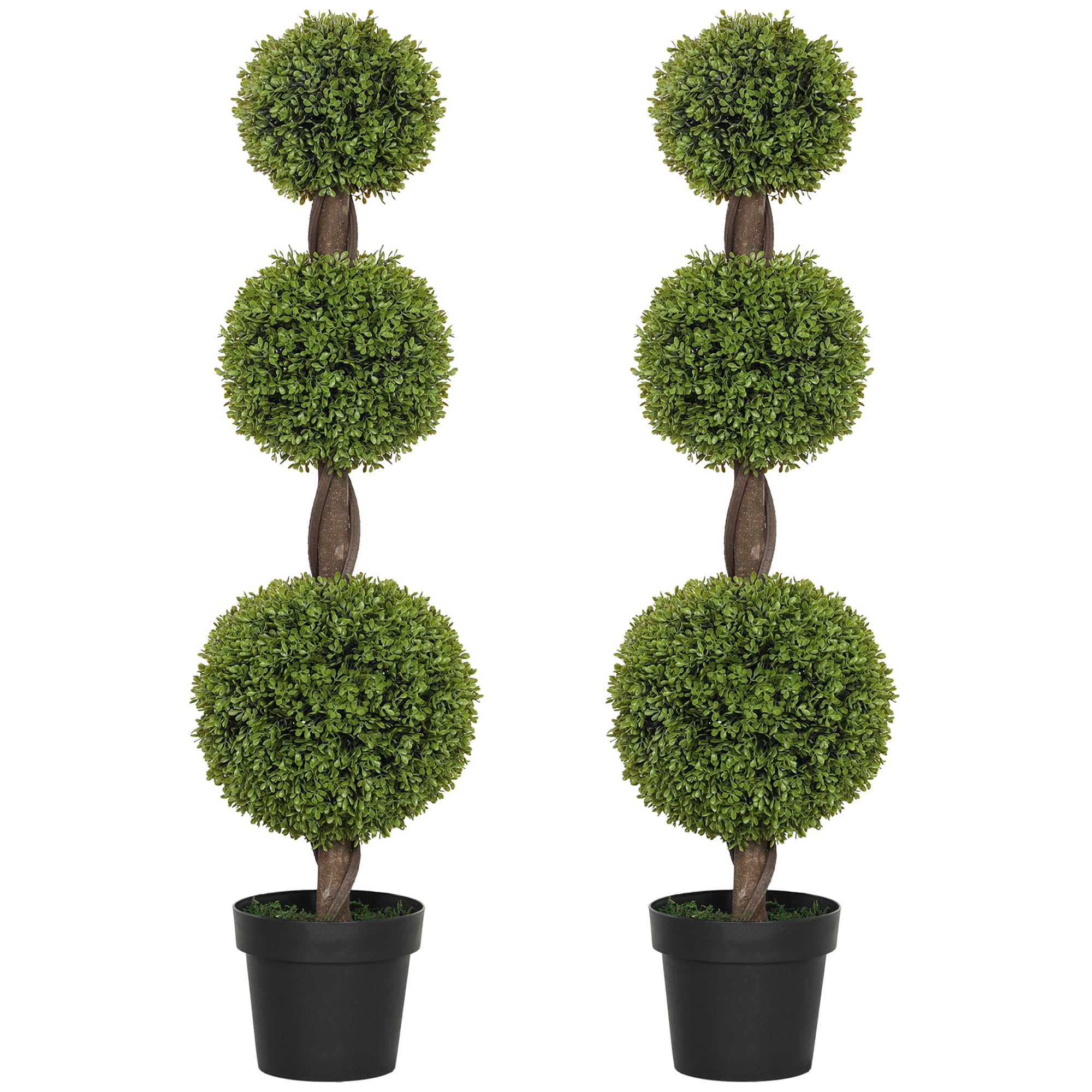 HOMCOM Artificial Plants, Set of 2 Decorative Topiary Ball-Shaped ...