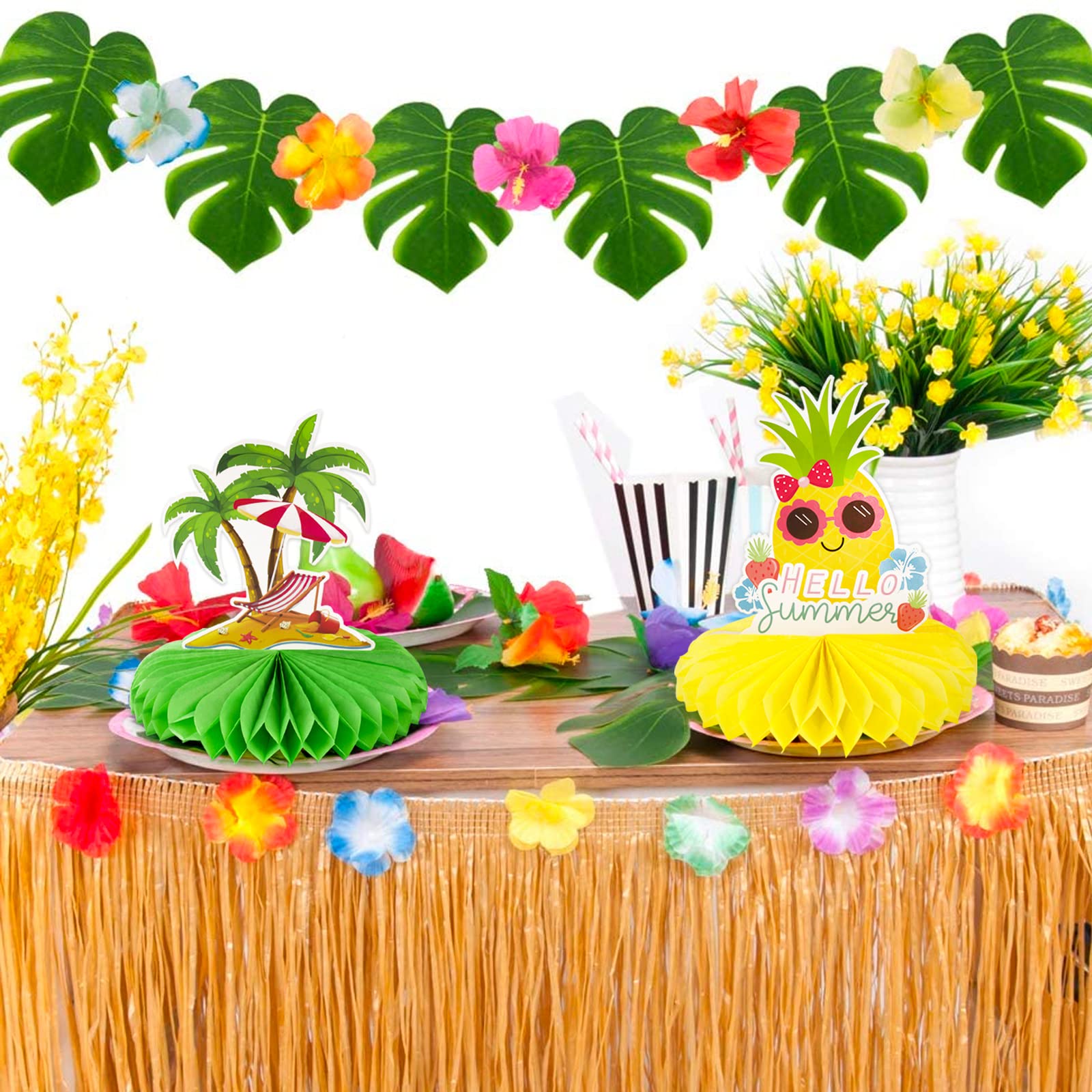 Hawaiian Themed Table Centerpieces Straw Color Luau Grass Table Skirt