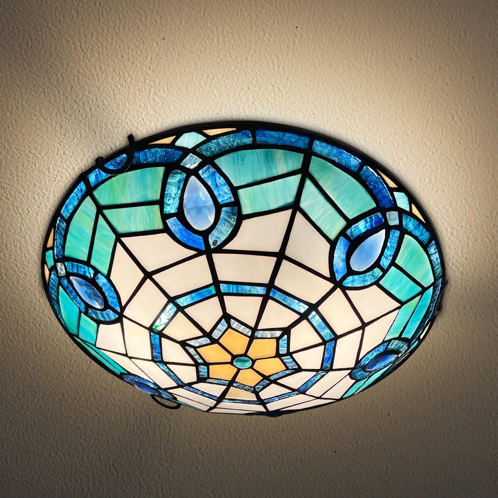 ARTZONE Tiffany Ceiling Lights, Stained Glass Ceiling Light 2-Lights 12 ...