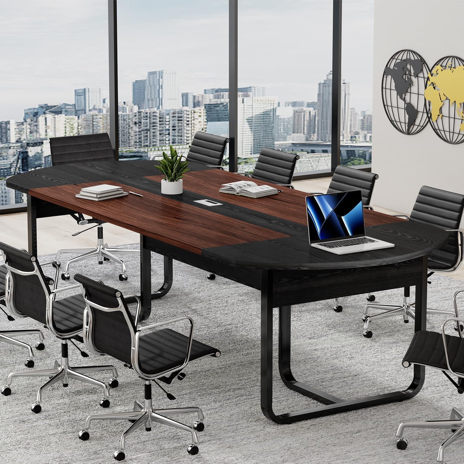 Amazon.com: MaverickFurni 8FT Conference Table, Walnut and Black ...