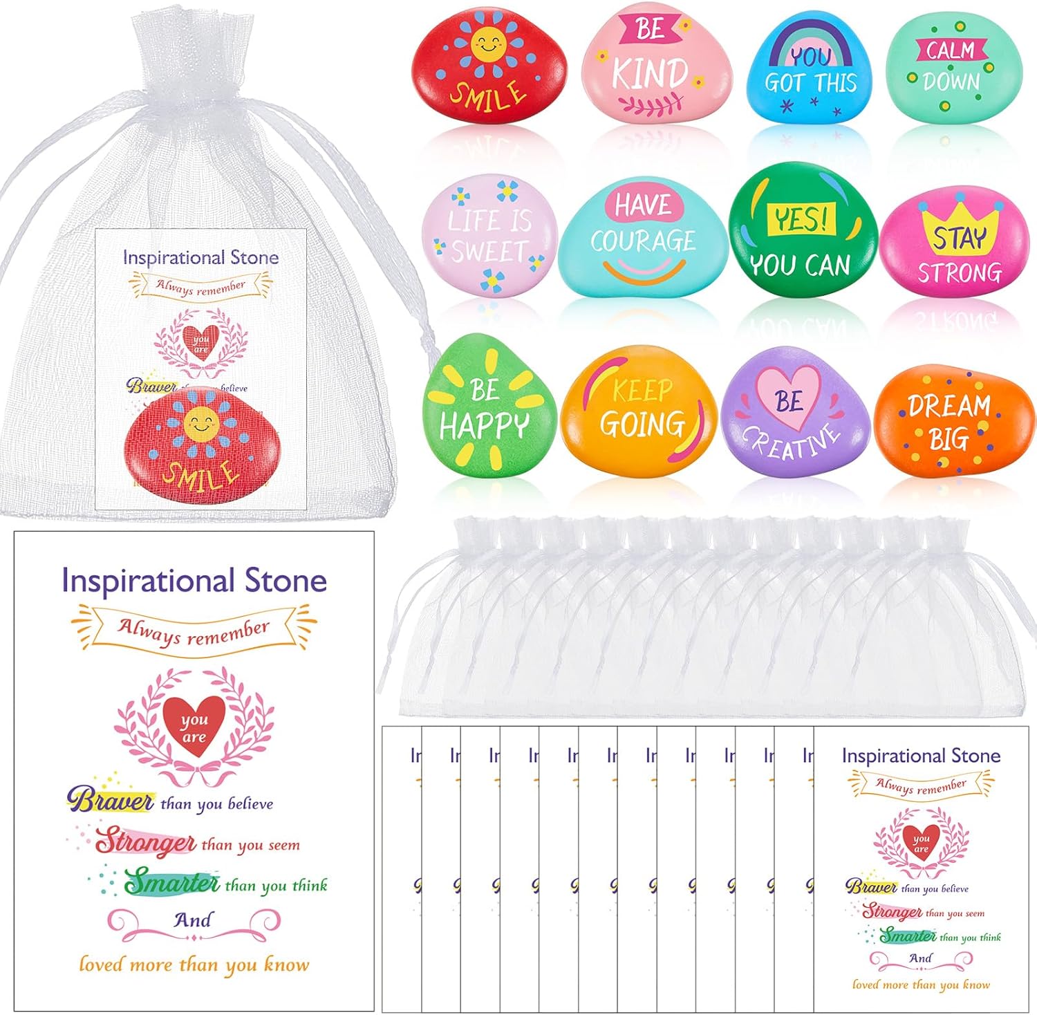 Amazon.com: Nuanchu 12 Pack Engraved Inspirational Stones Gift Set ...