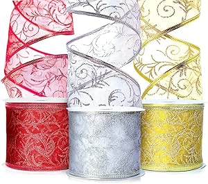 Amazon.com: Wire Ribbon for Gift Wrapping Sheer Wired Ribbons Silver ...