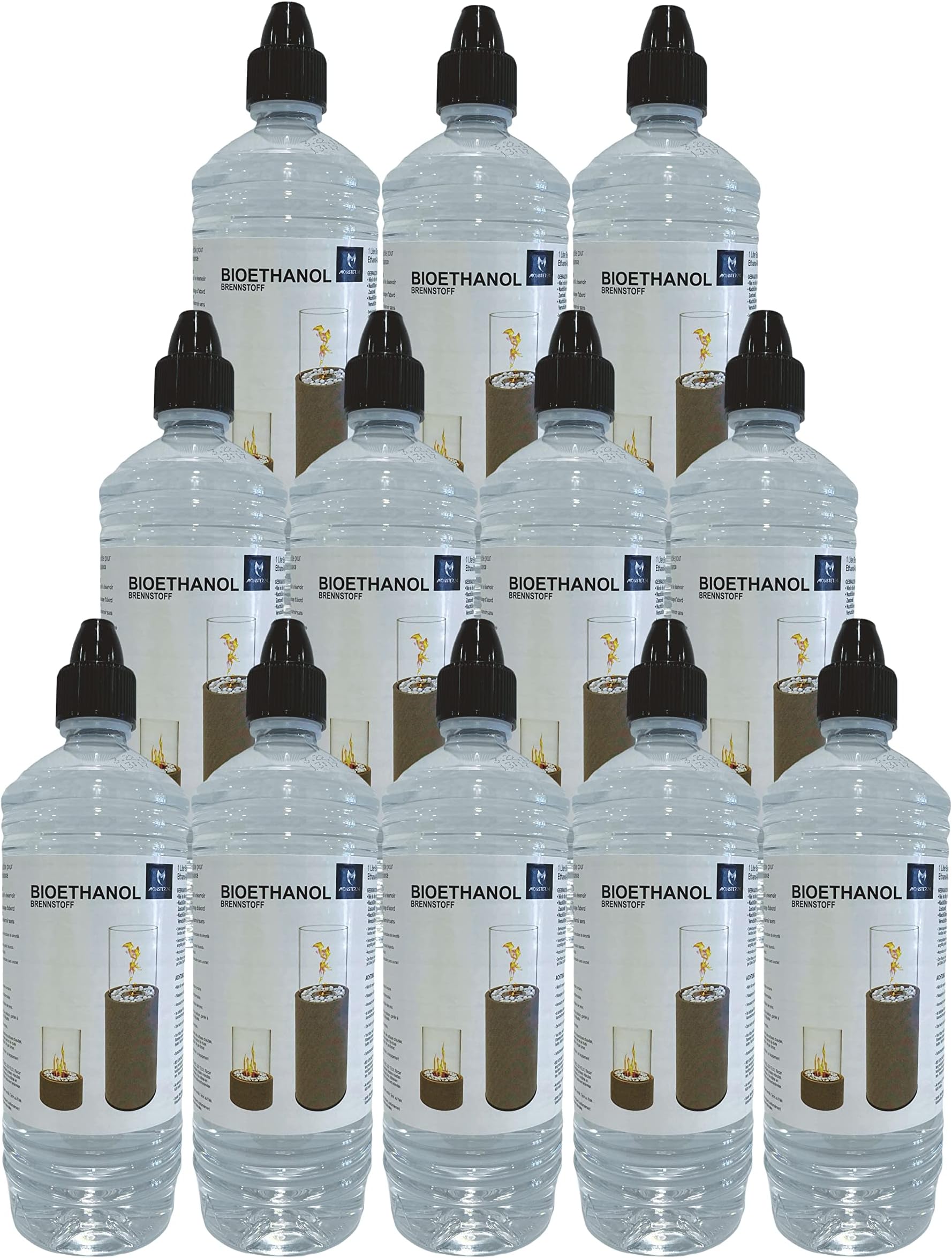 Bioethanol 96,6% – 12 x 1L Flaschen zum handlichen Gebrauch- Reinheit ...