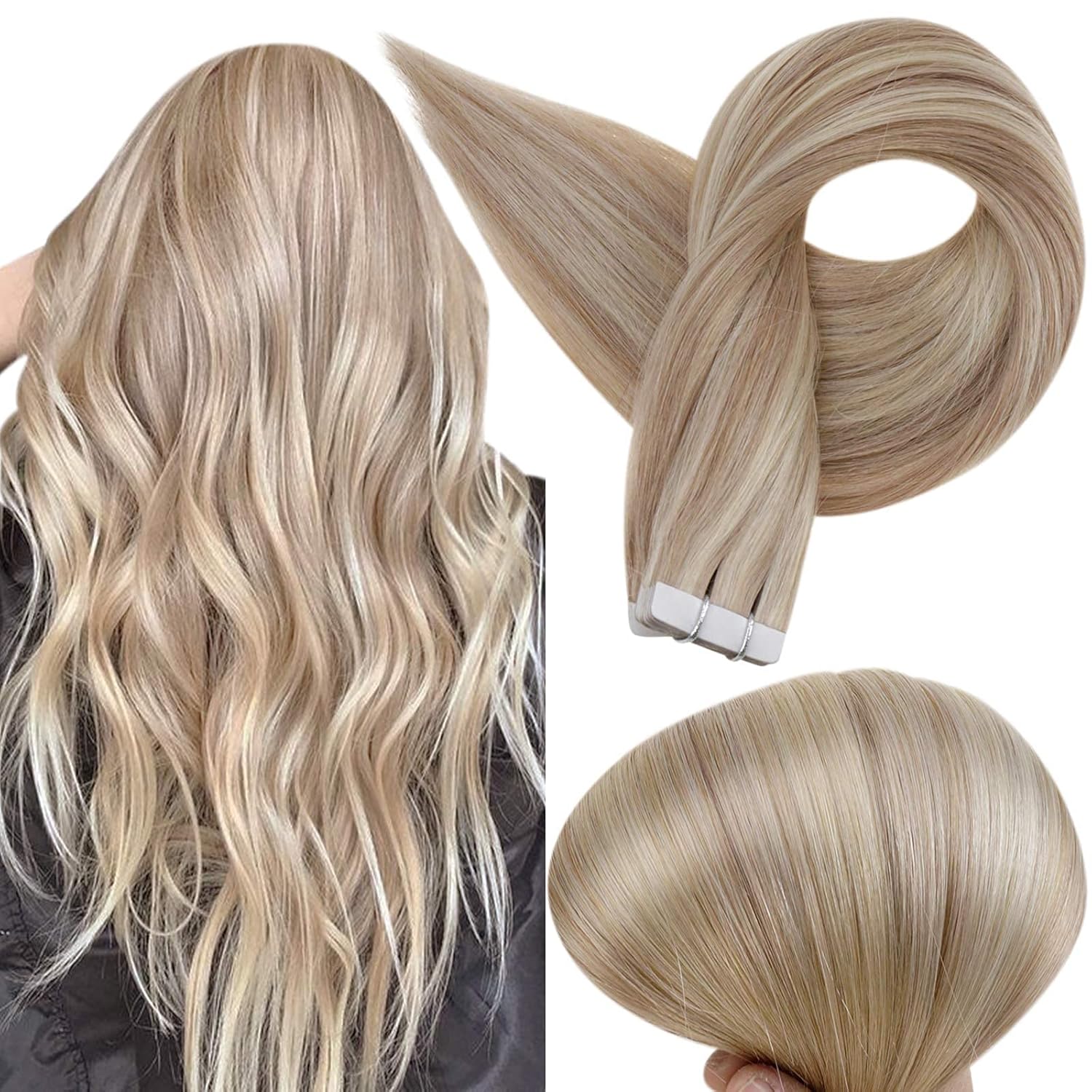 Amazon.com : Full Shine Tape in Hair Extensions Human Hair 18 Highlight ...