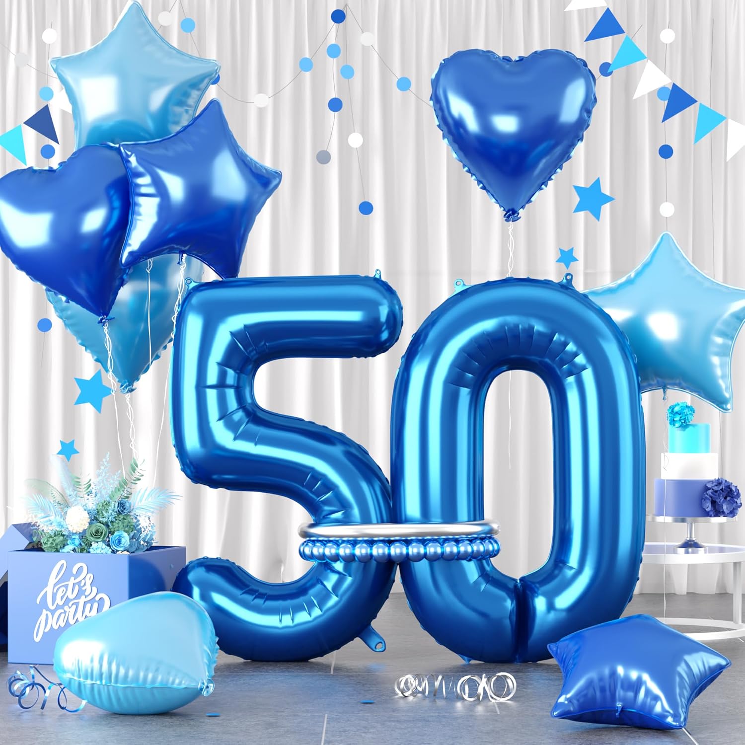 Amazon.com: Blue Number 50 Balloons, Dark Blue Number 50 Balloons Set ...