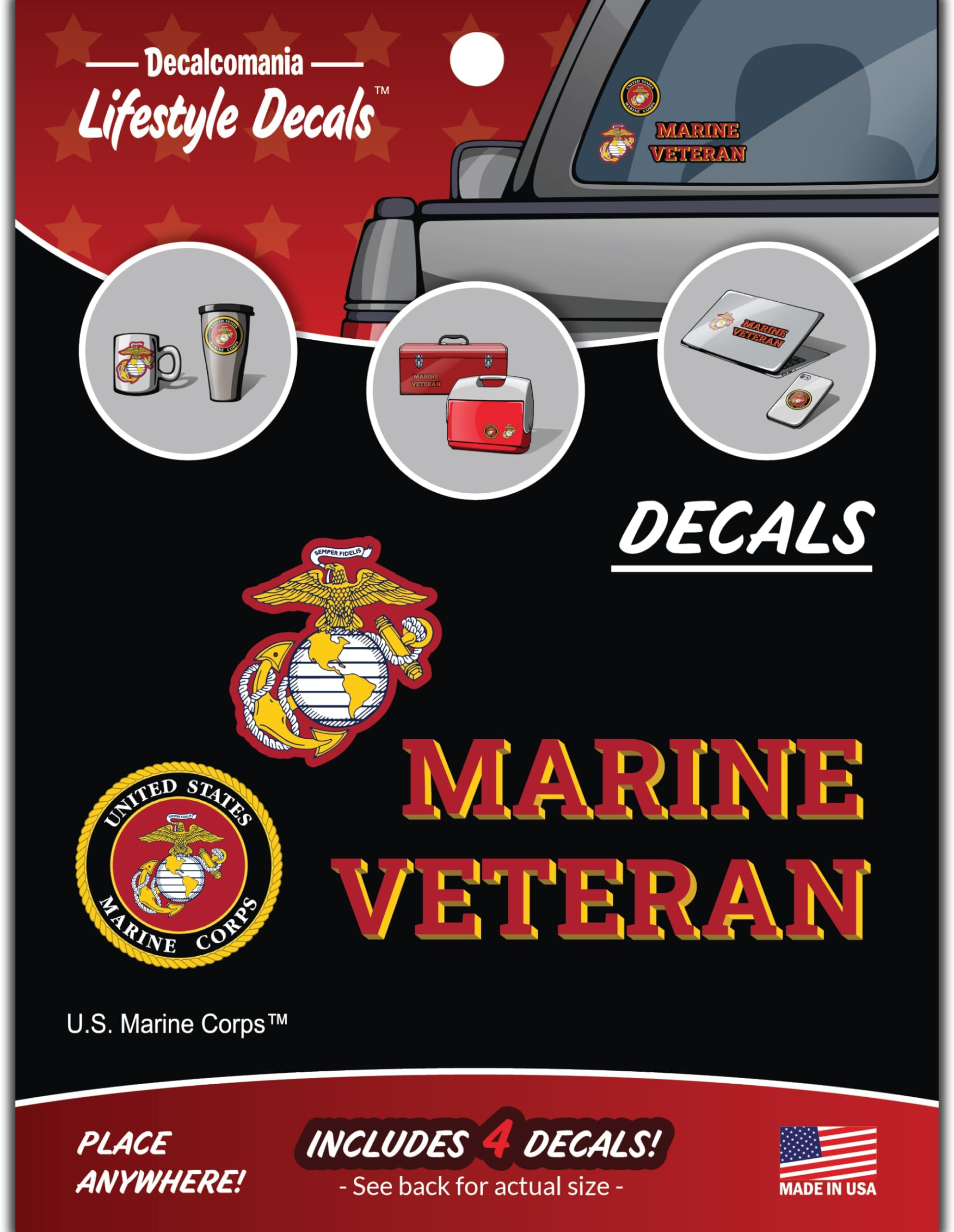 Amazon.com - US Marine Corps Veteran Car Decals - Set of 4 USMC Window ...