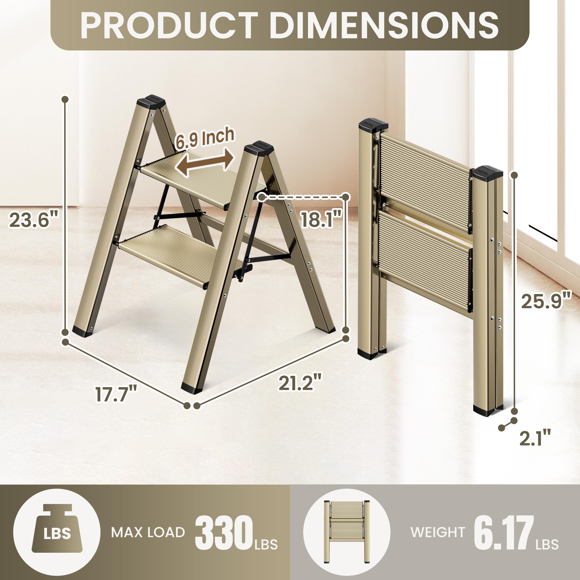 Aluminum Step Ladder GameGem 2-Step Aluminum Folding Ladder ...