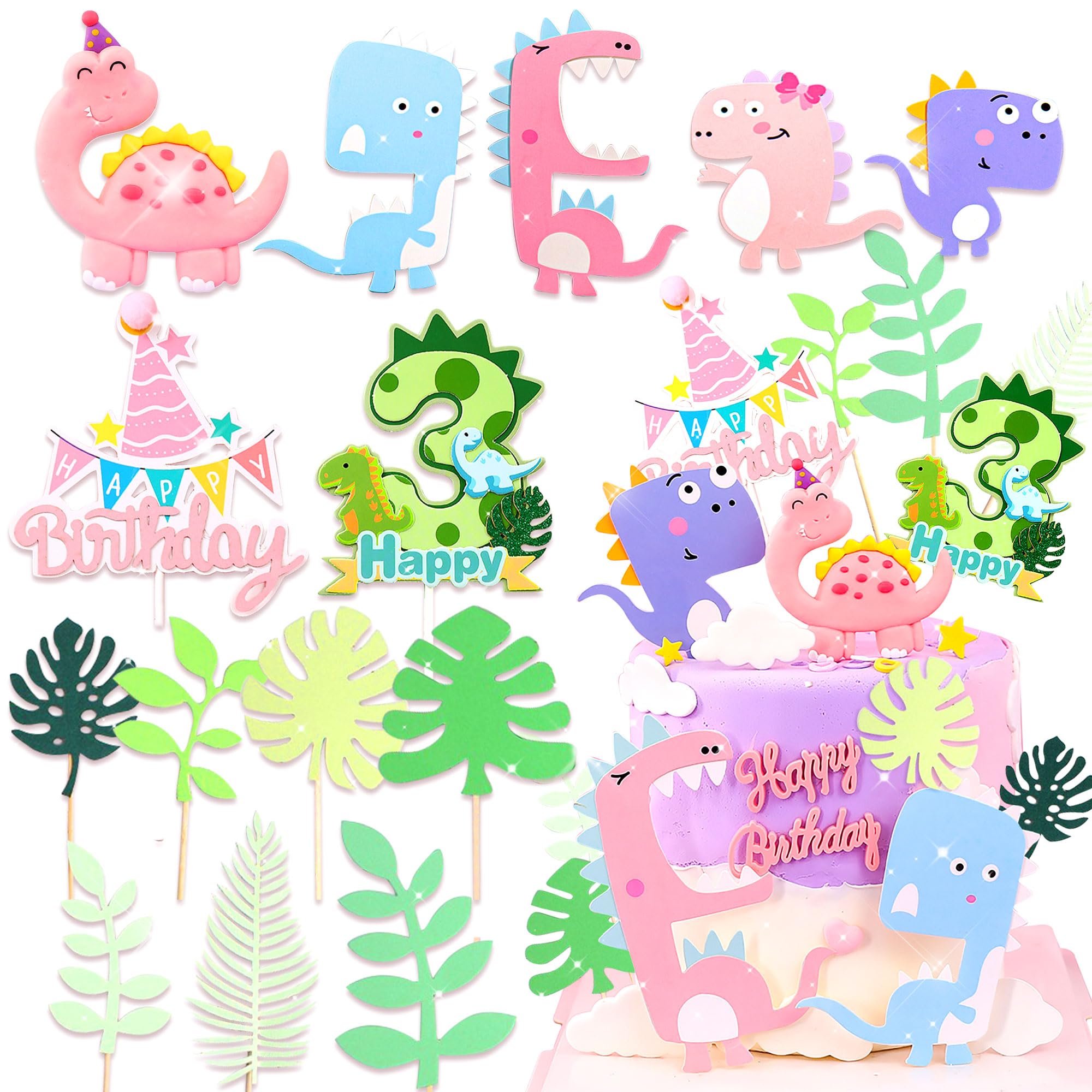 Amazon.com: LaVenty Three Rex Cake Topper Three Rex Birthday Decoration ...