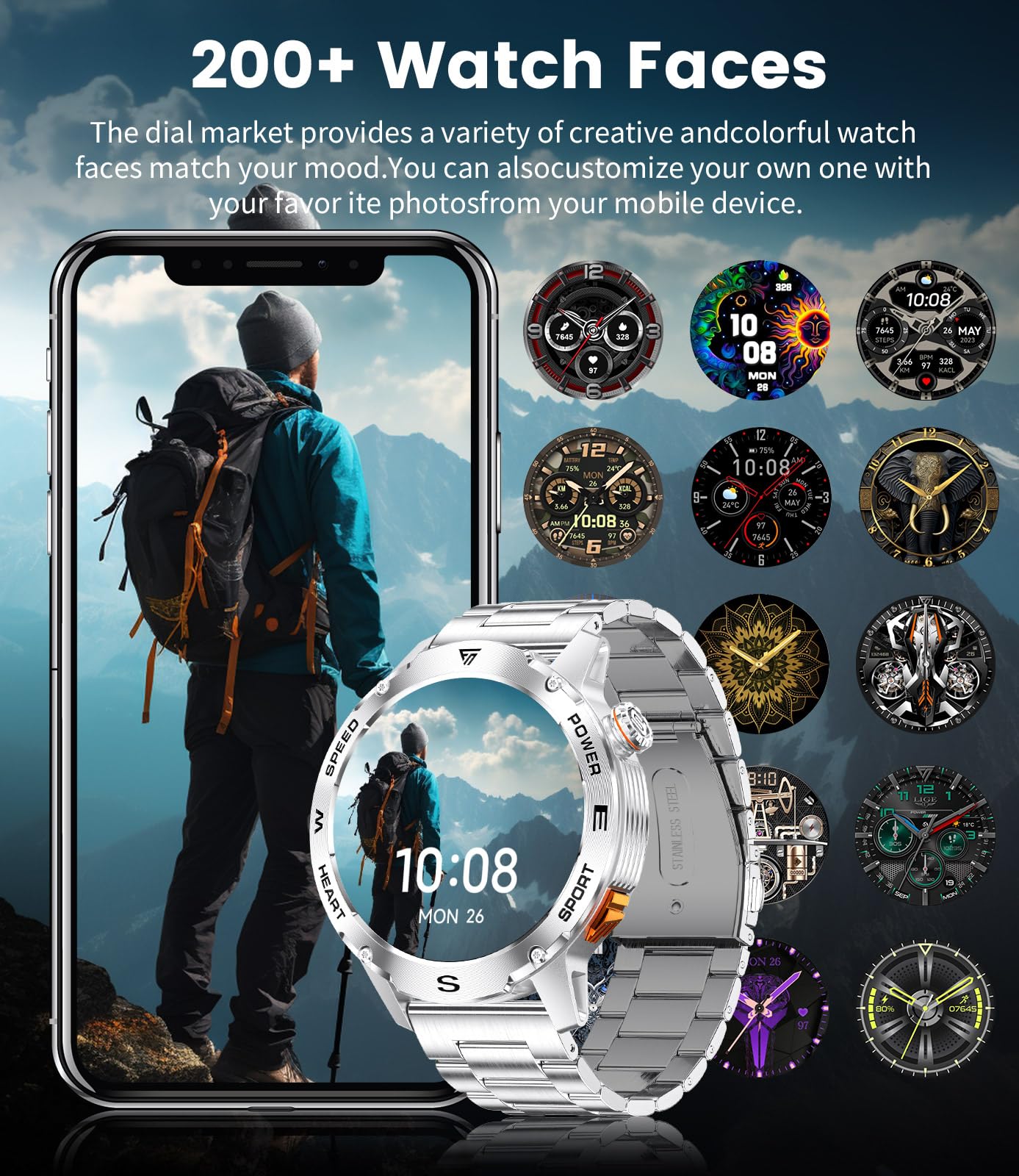 FOXBOX Smart Watch for Men Bluetooth Call(3 Straps),1.43″ AMOLED ...