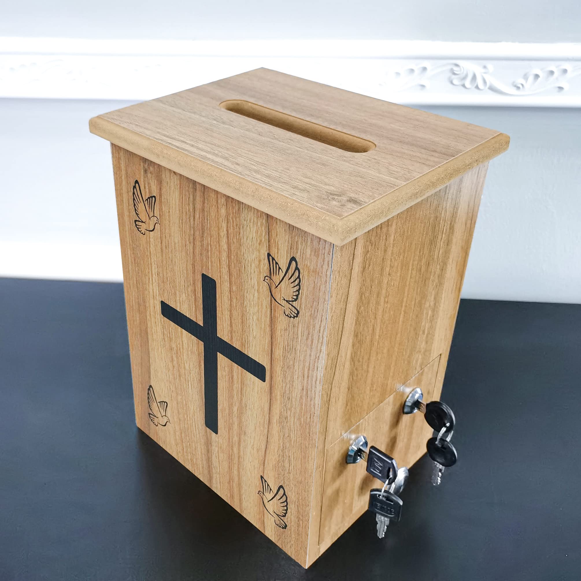 Snapklik.com : Engineered Wood Tithes Offering Box Cross Christian ...