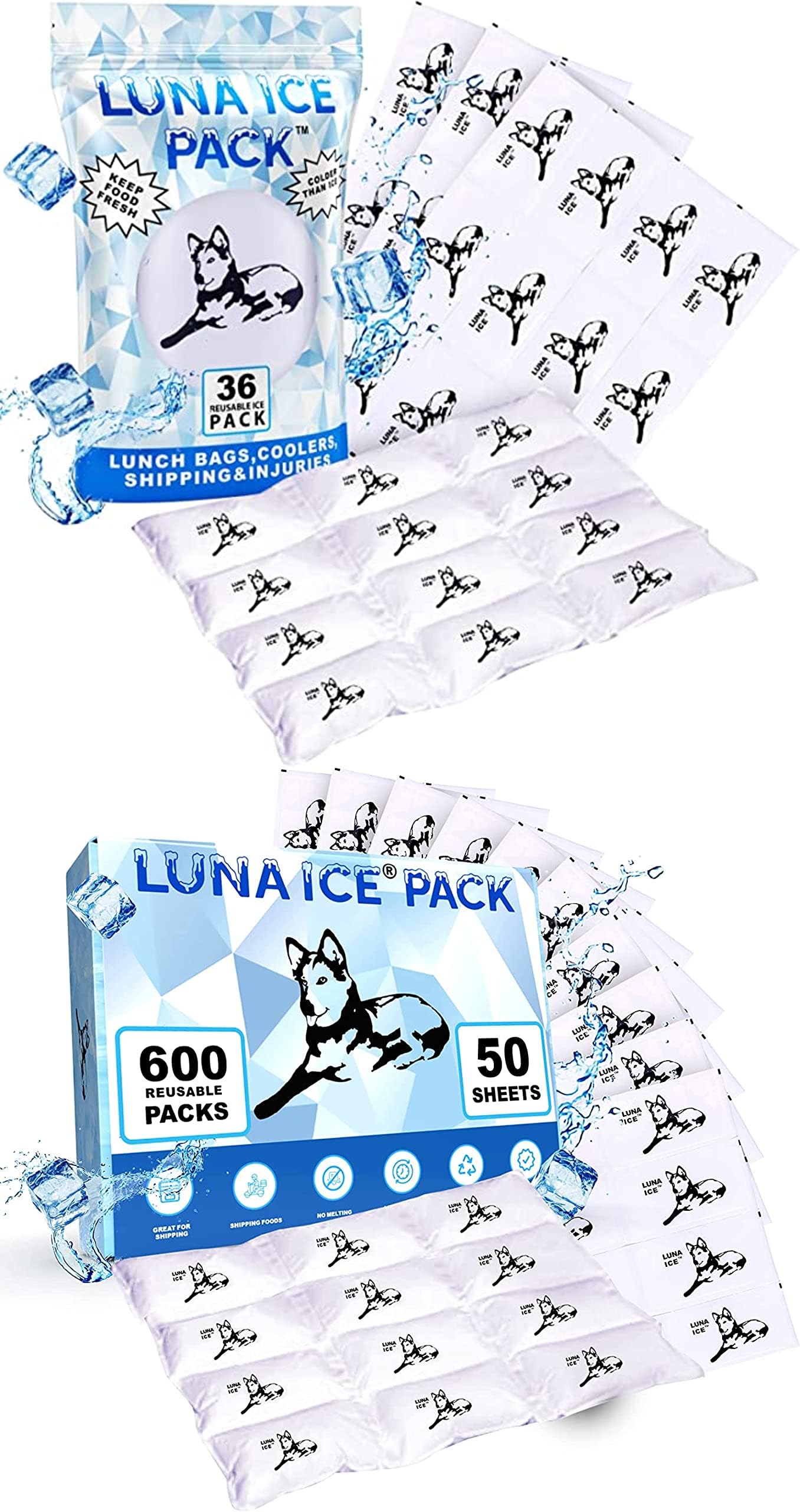 Amazon.com: Luna Ice Gel Ice Packs Bundle 636 Pack - Dry Ice for Shipping Frozen Food, Lunch ...