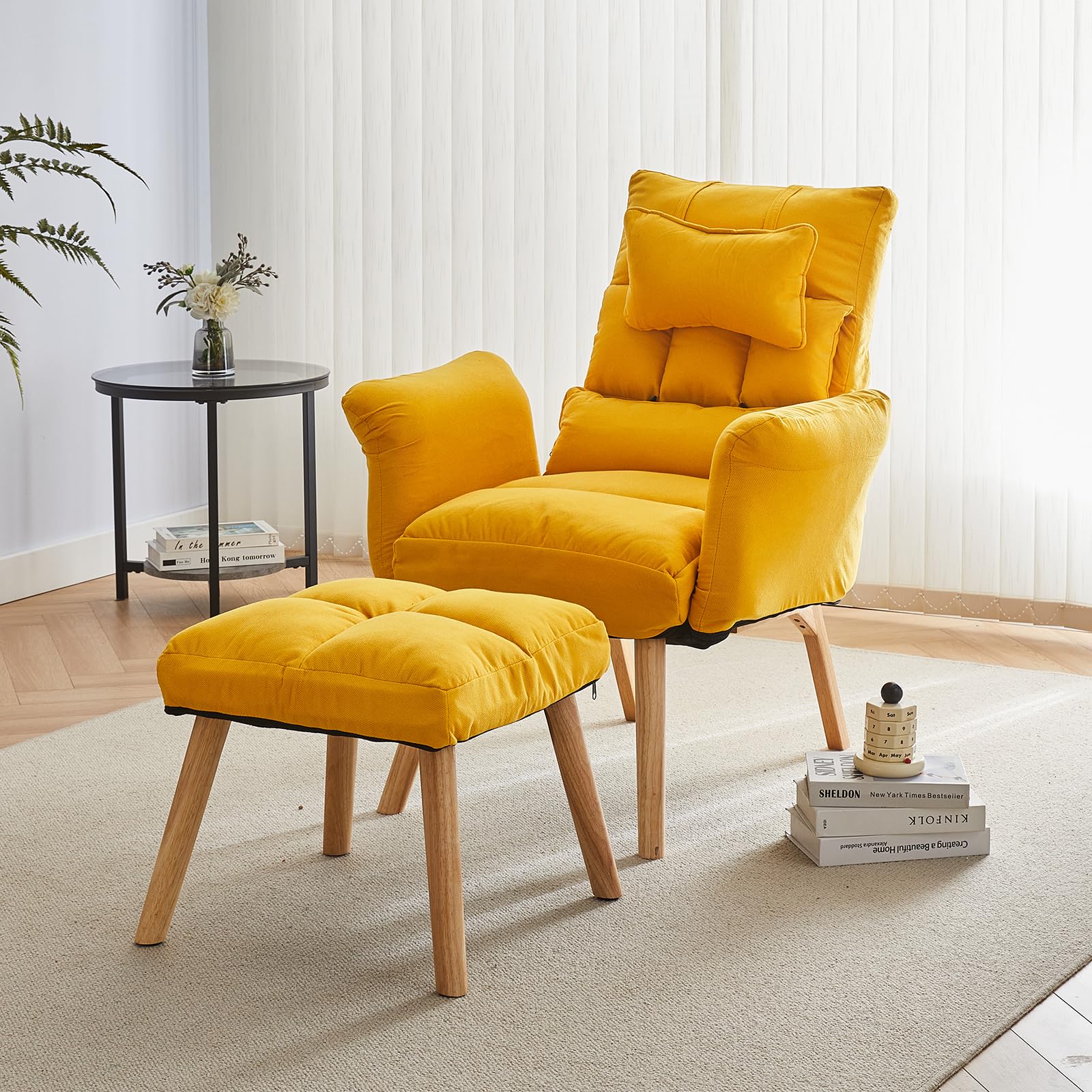 Amazon.com: TUKAILAi Lazy Chair with Ottoman, Modern Linen Fabric ...