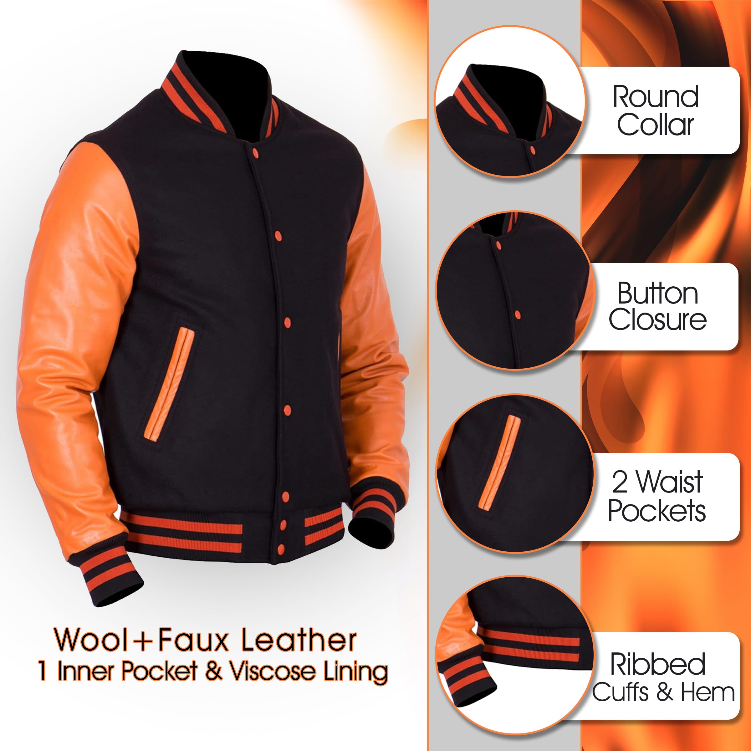 Snapklik.com : Mens Orange Varsity Letterman Jacket College Baseball ...