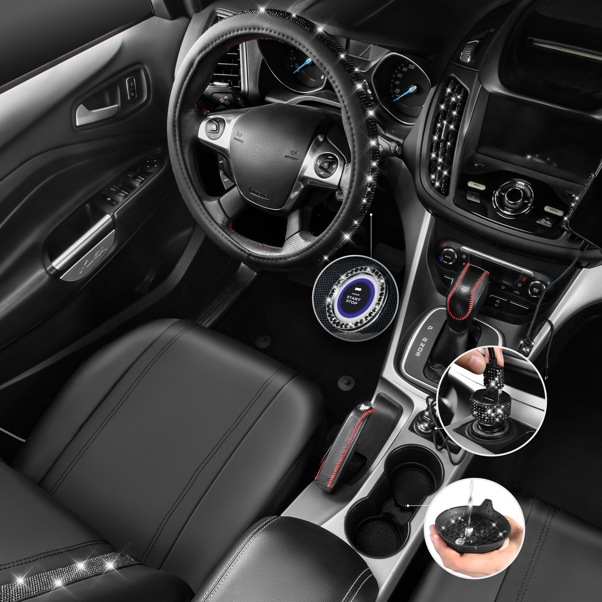 Snapklik.com : 34 PCS Bling Diamond Car Accessories Set For Women ...