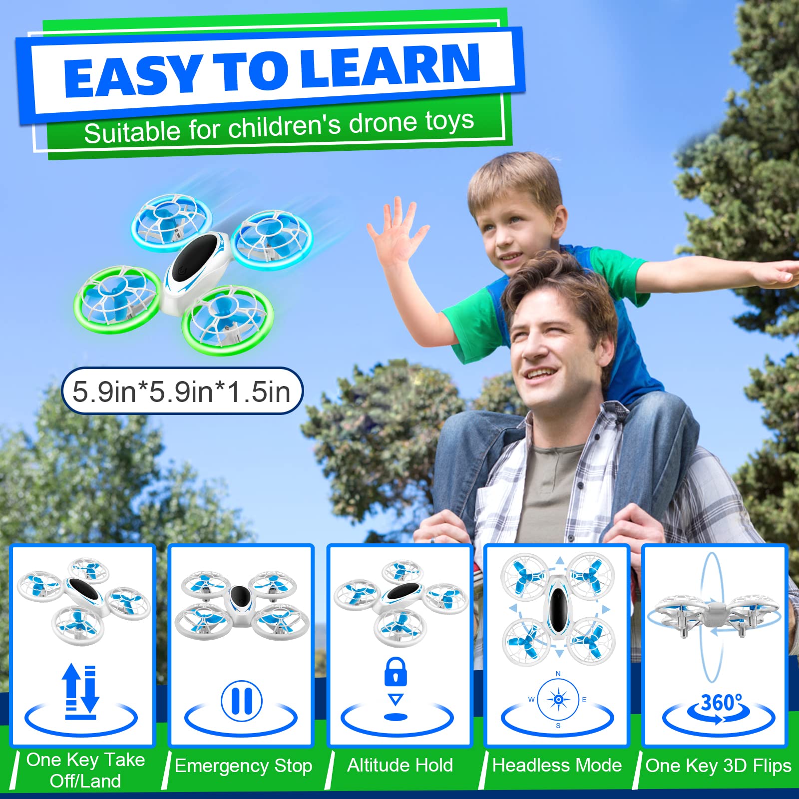 Snapklik.com : W-Dragon Kids LED Mini Drone 3D Flips 360 Rotation 3 Speeds Headless Mode RC ...
