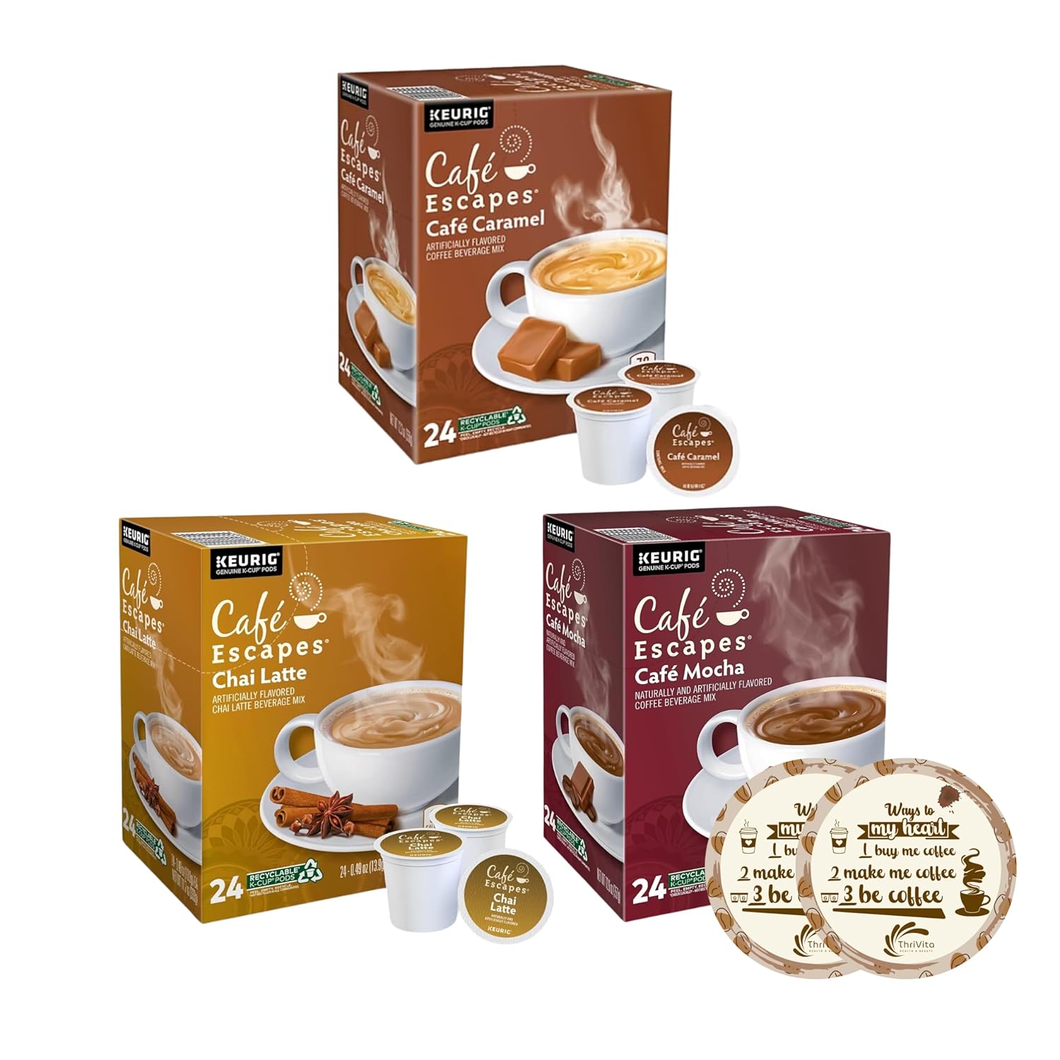 Amazon.com: Cafe Escape Chai Latte K Cup, Cafe Mocha and Cafe Caramel ...