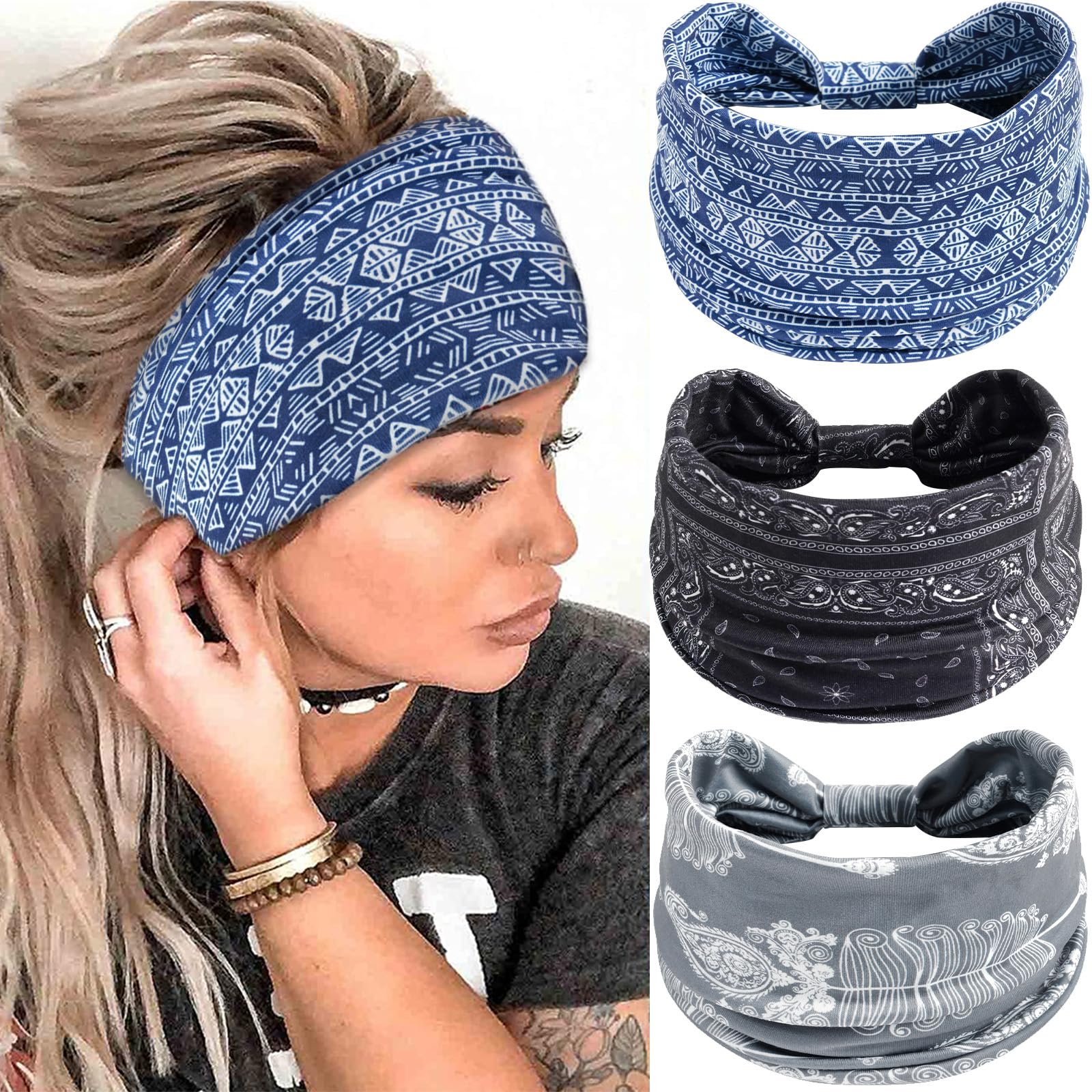 Amazon.com : SAWINDA Boho Headbands Wide knotted Hair Bands Vintage ...