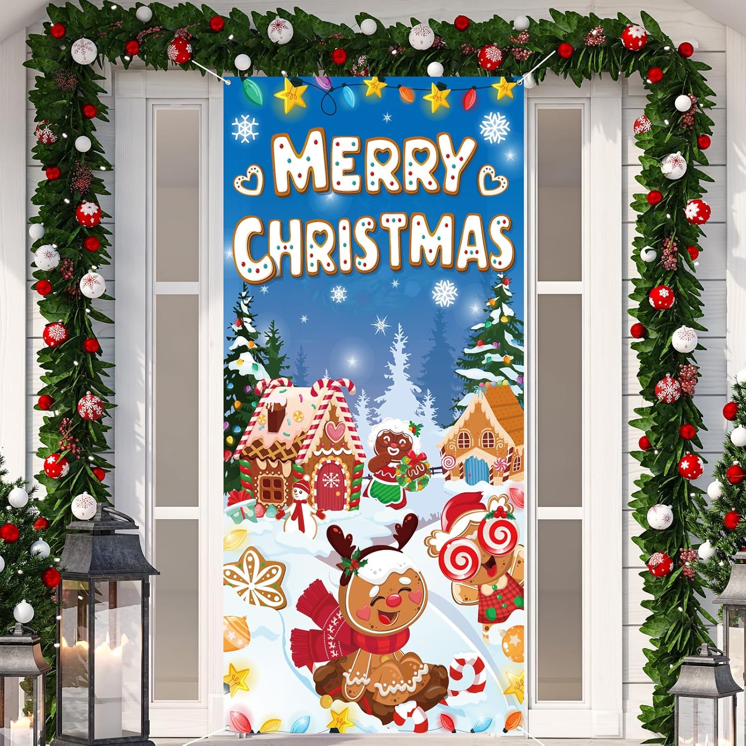 Amazon.com: HOWAF Merry Christmas Gingerbread Man Door Cover ...