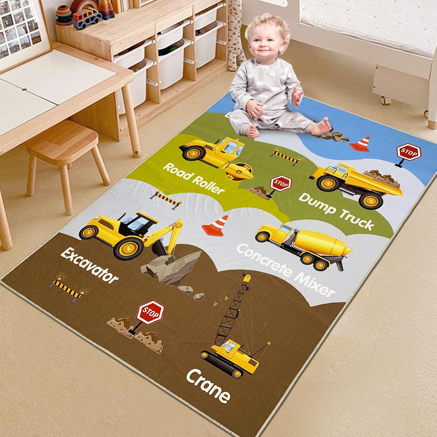 Amazon.com: USTIDE Kids Rug Play Mat Digger Mixer Car Rug 3'3"x5 ...