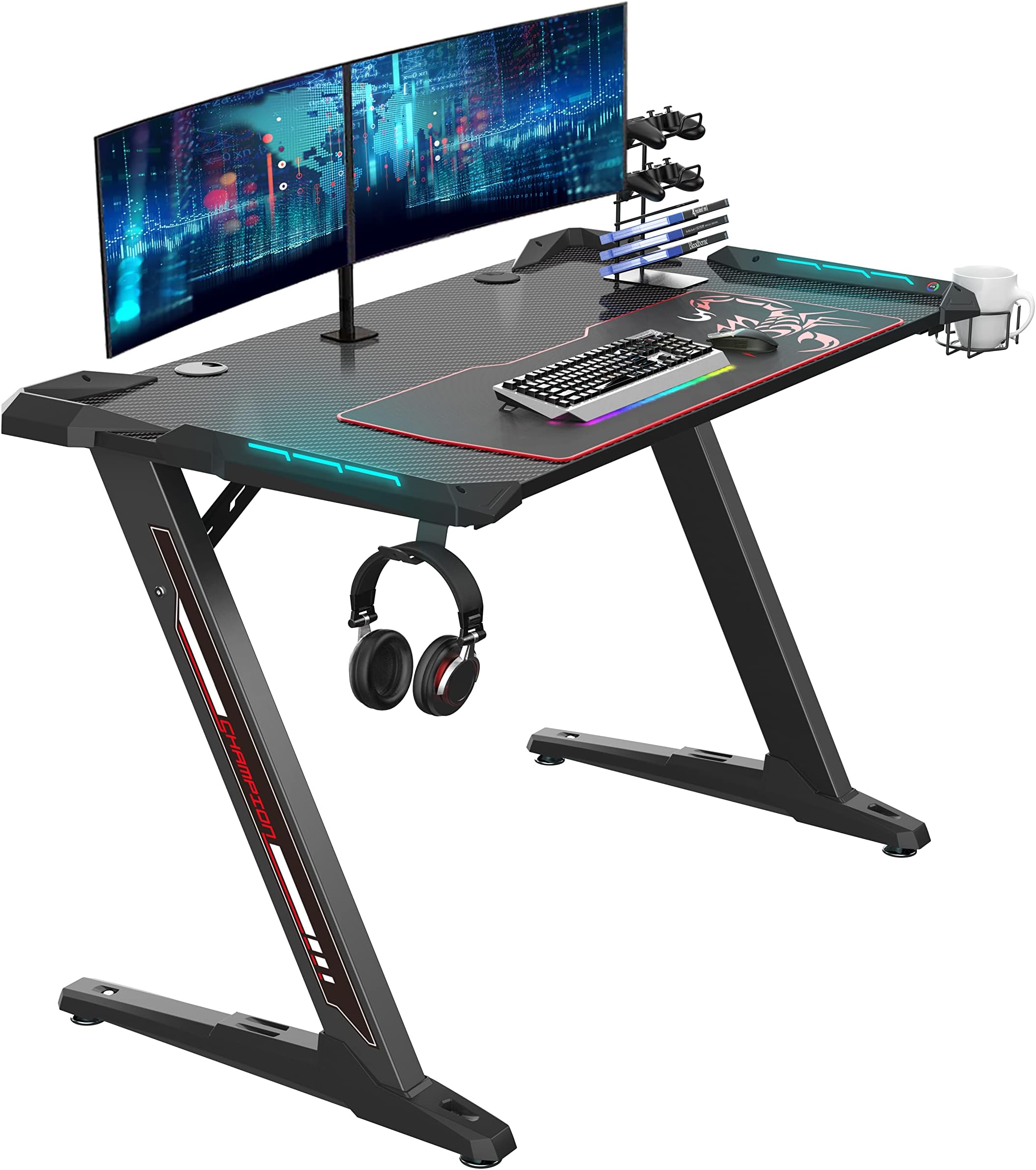 Madesa Gaming Computer Desk and Office Table with 5 Shelves and Cable ...