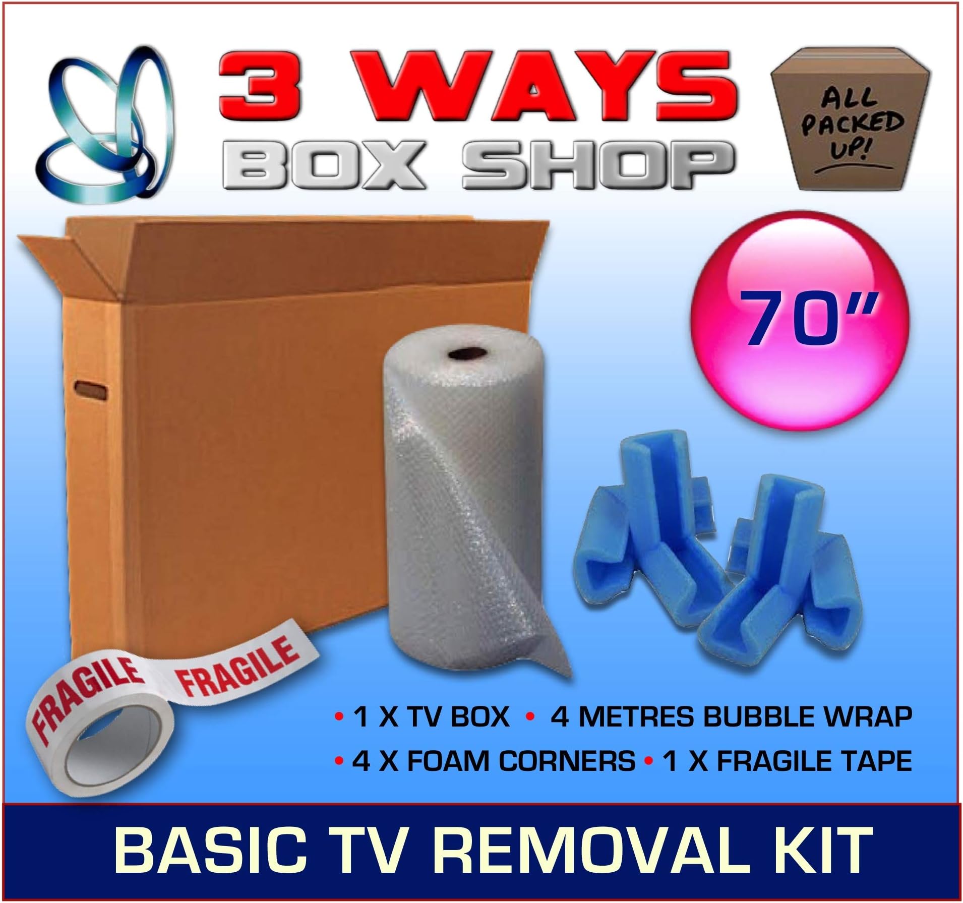 Double Wall Cardboard TV box with Foam Corners & Bubble Wrap (70 Inch ...