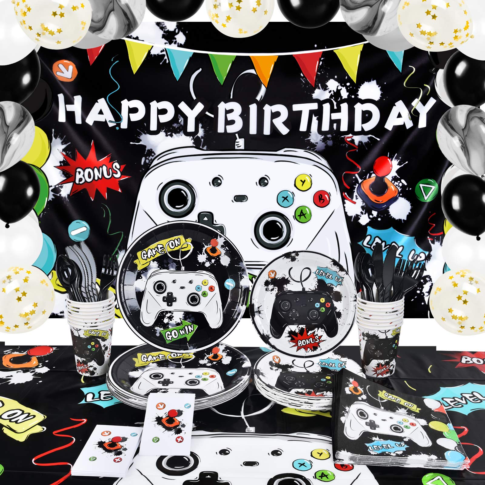 Watercolor Video Game Birthday Party Supplies - Game Theme Party ...