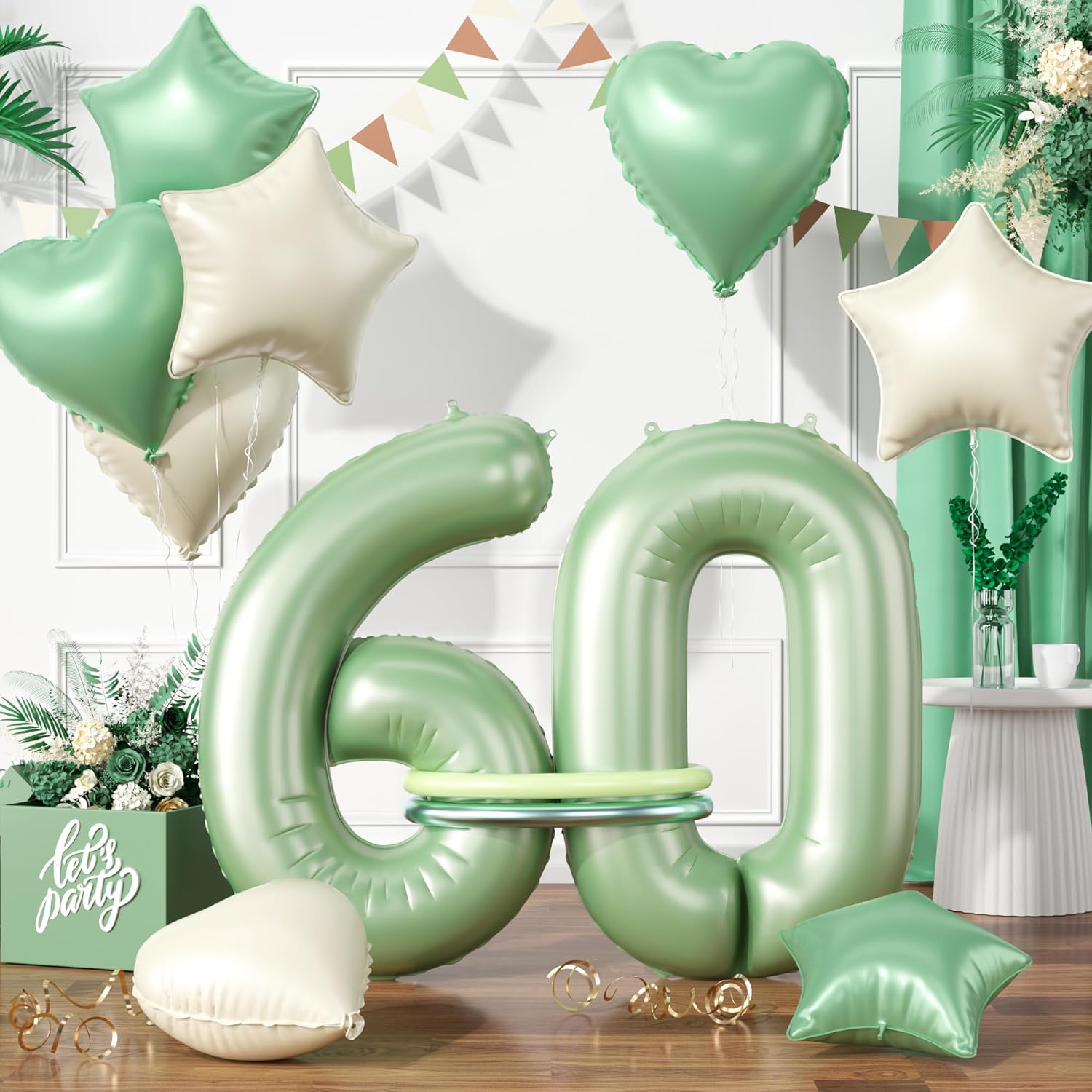 Amazon.com: Sage Green Number 60 Balloons, Green 60 Number Balloons ...