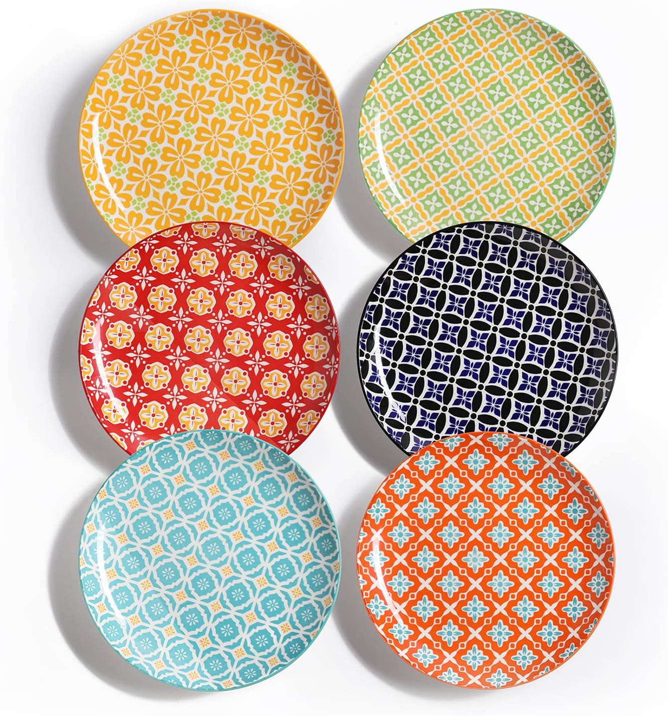 Amazon.com | Yachi 8 Inch Salad Plate Set: 4 Pack Colorful Round ...