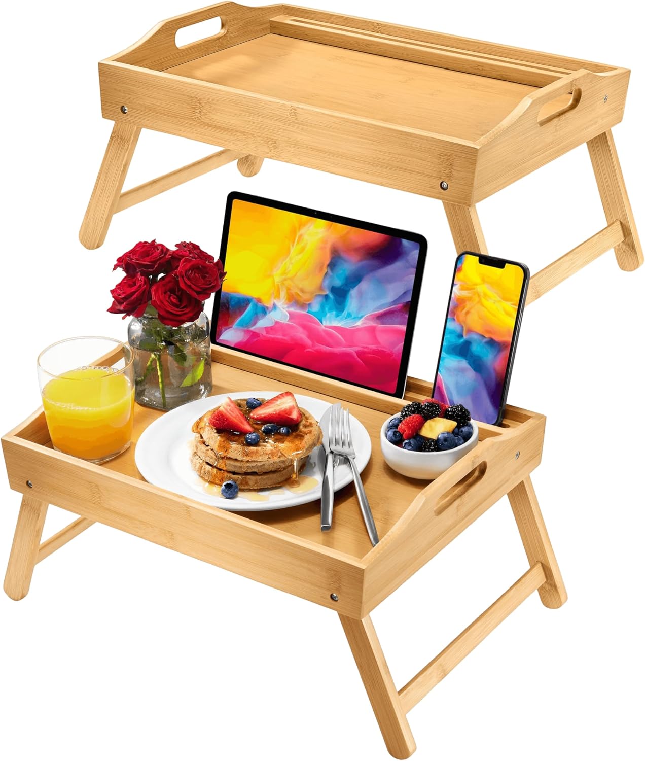 Amazon.com - Bed Table Tray with Folding Legs, (2 Pack) Laptop Holder ...