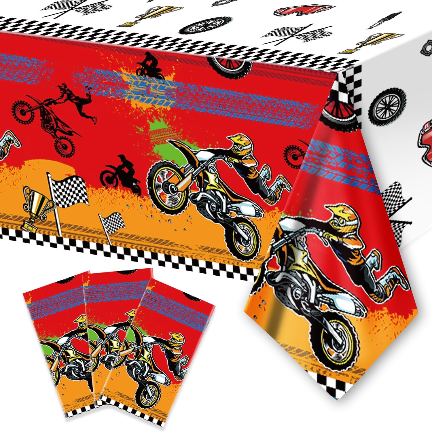 Dirt Bike Party Tablecloths, Motorcycle Party Supplies, Red Dirt Bike ...