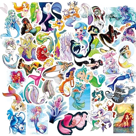 Amazon.com: 50Pcs Mermaid Stickers - Mermaid Stickers for Girls Kids ...