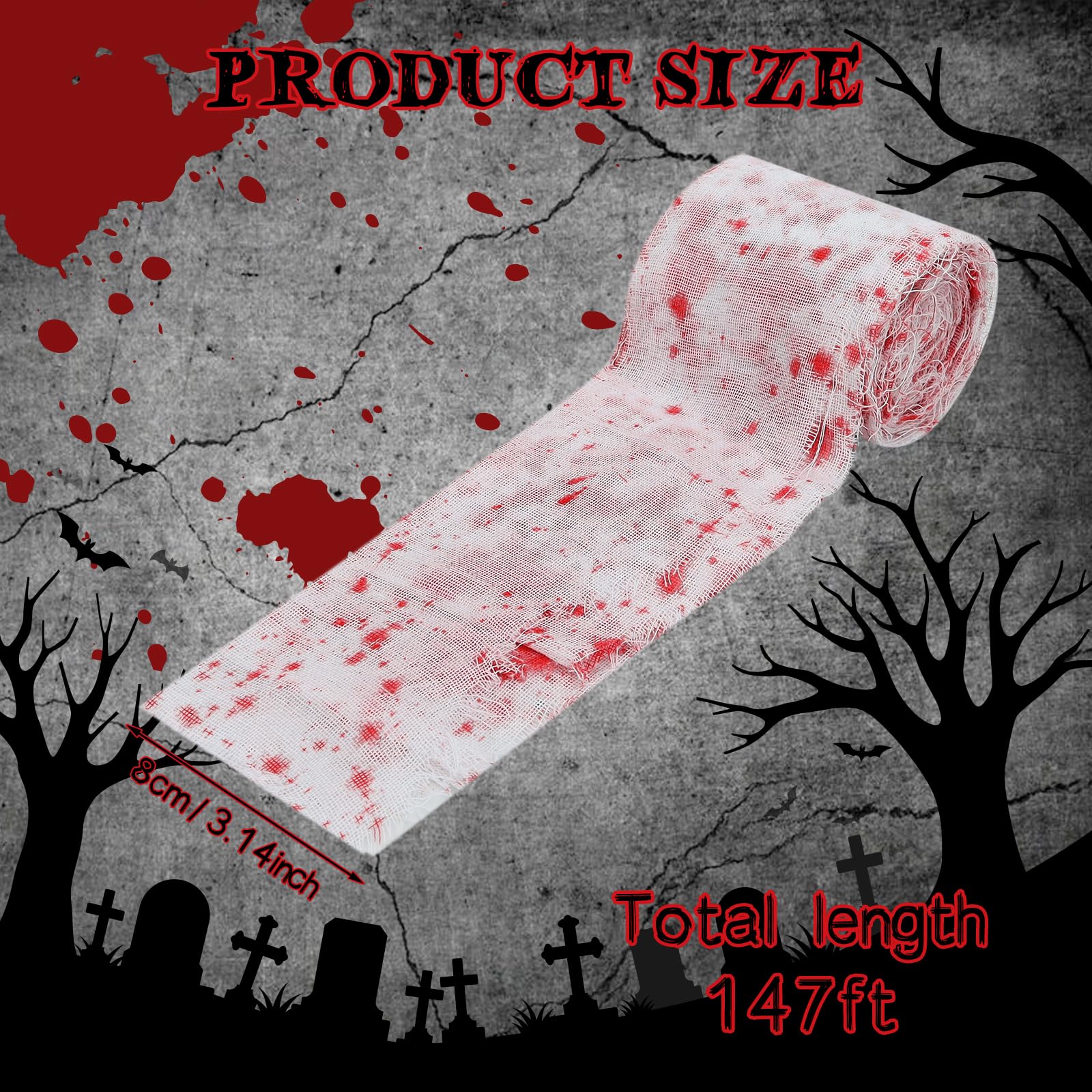 Snapklik.com : 3.15" X 147ft Creepy Blood Cloth Spooky Fabric Strip ...