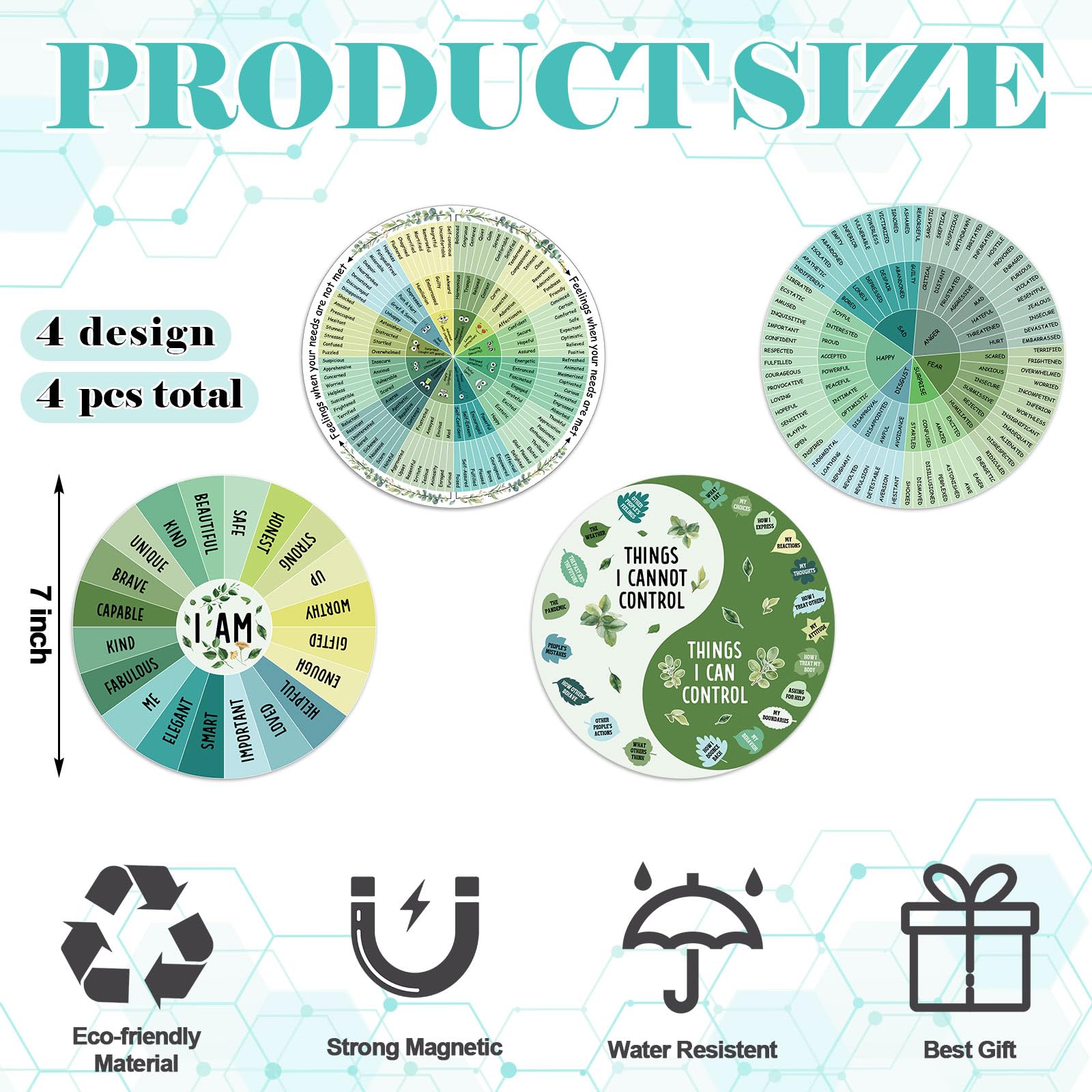 Snapklik.com : Kanayu 4 Pcs Feelings Wheel Magnet 7 Inch Therapy ...