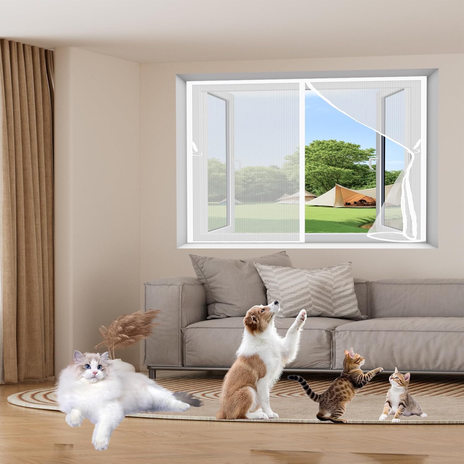 Magnetic Fly Screen Window 101 x 108 cm Mosquito Net for Windows Keep ...