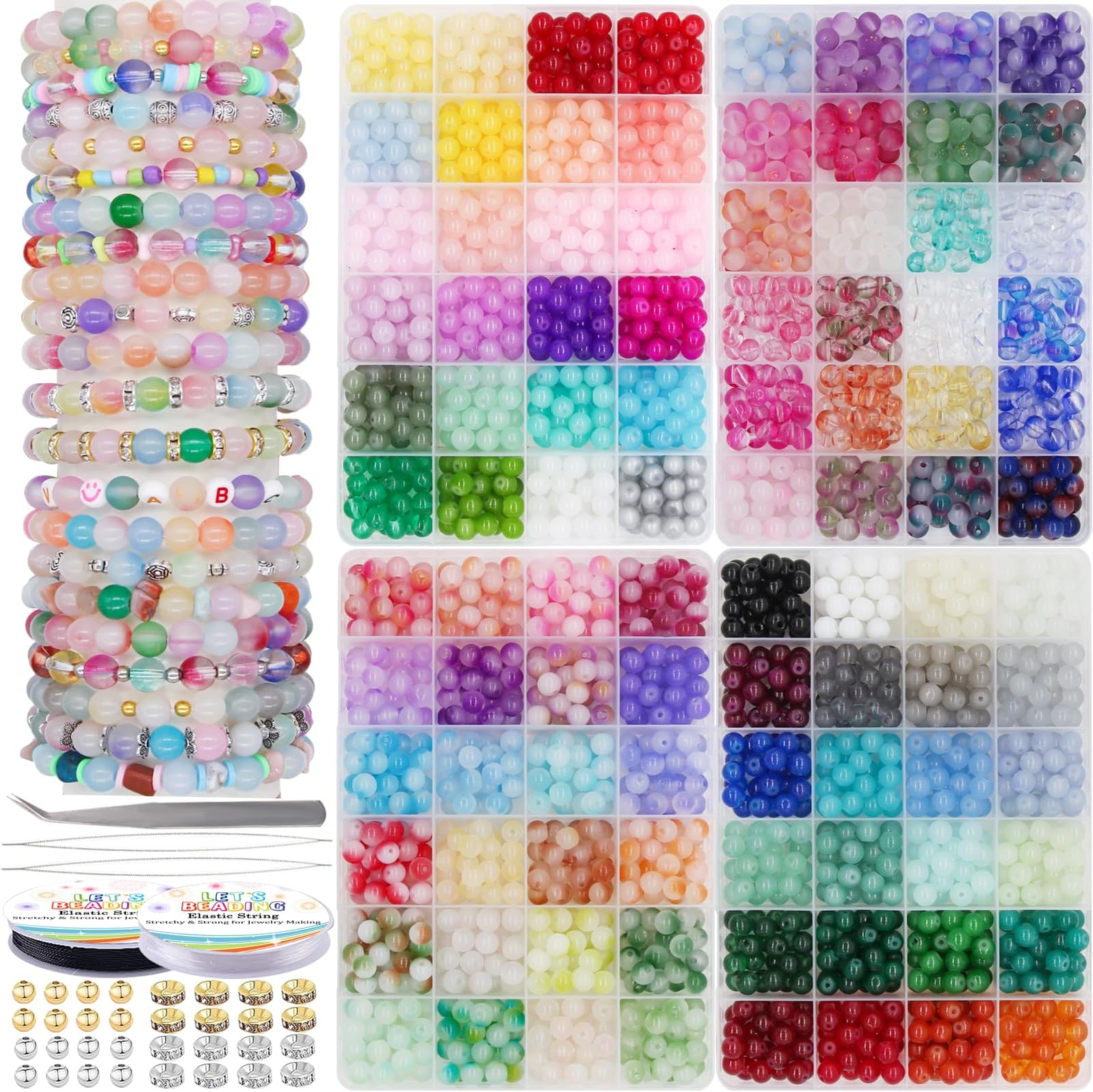 Amazon.com: Glass Beads for Jewelry Making, 1300pcs + 8mm 48 Colors ...