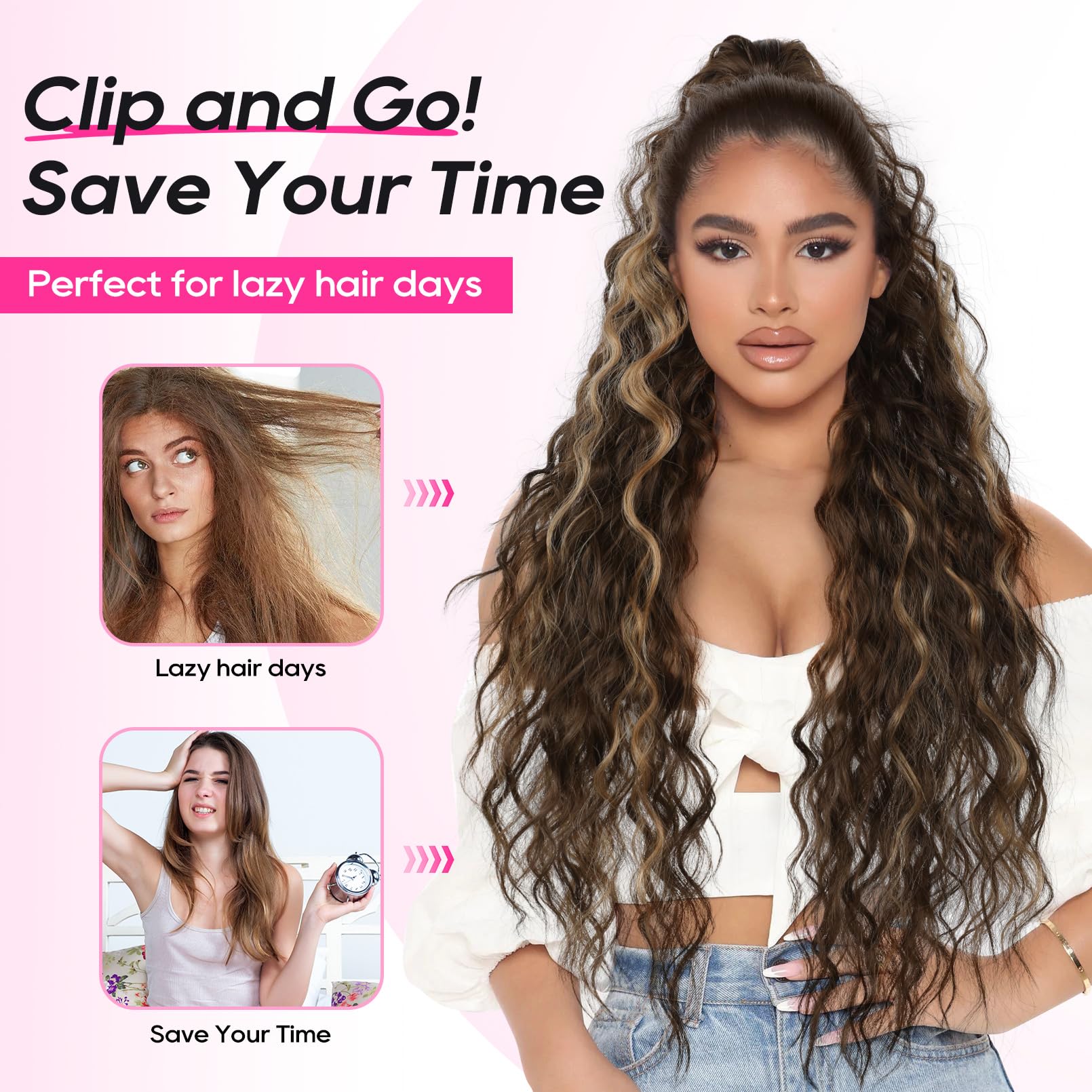 Snapklik.com : REECHO Ponytail Extension 30" Long Claw Clip Ponytail ...