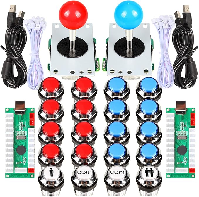 Amazon.com: Fosiya 2 Player Arcade Joystick LED Chrome Buttons for PC ...