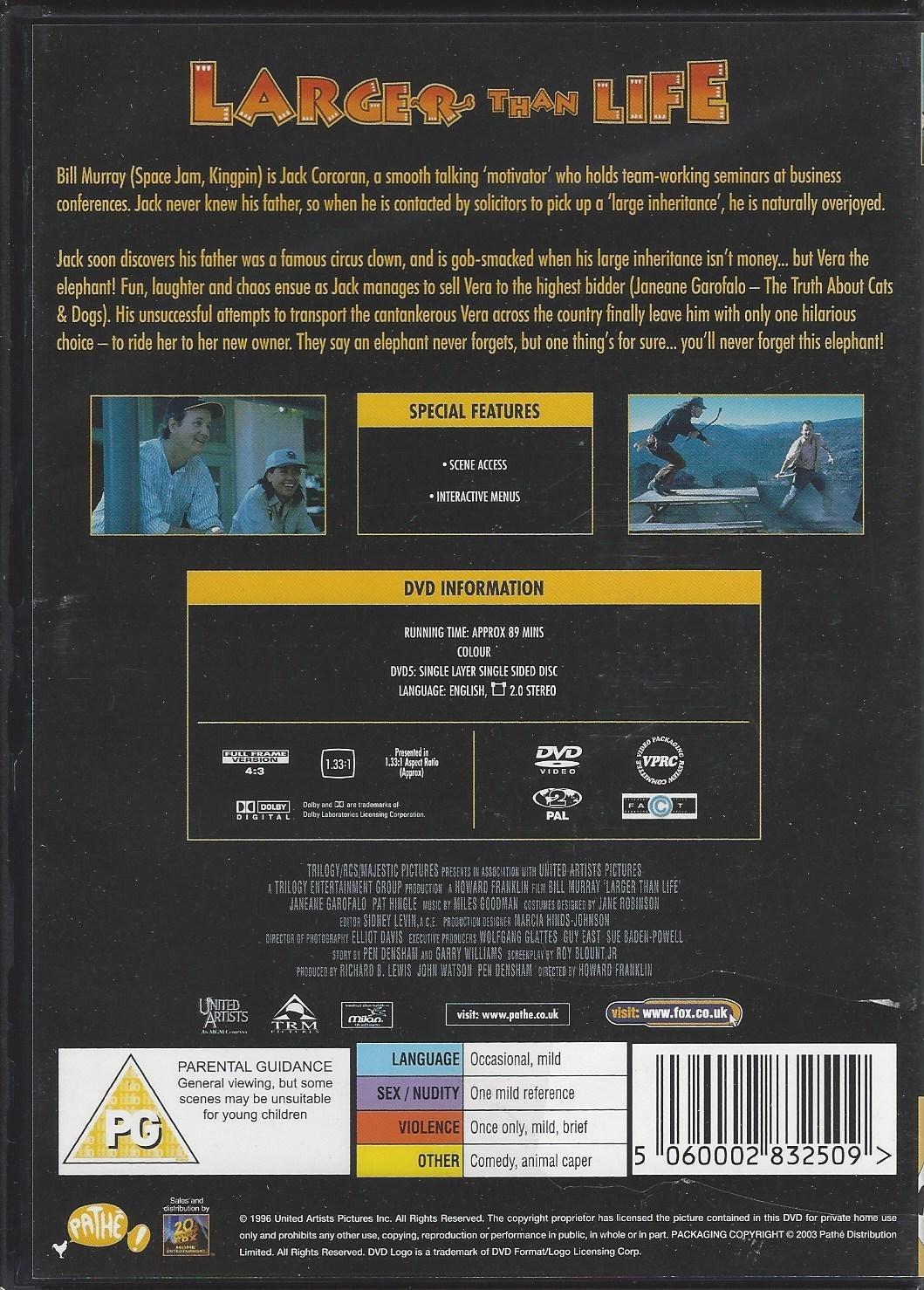 Larger Than Life [VHS] : Bill Murray, Janeane Garofalo, Matthew ...