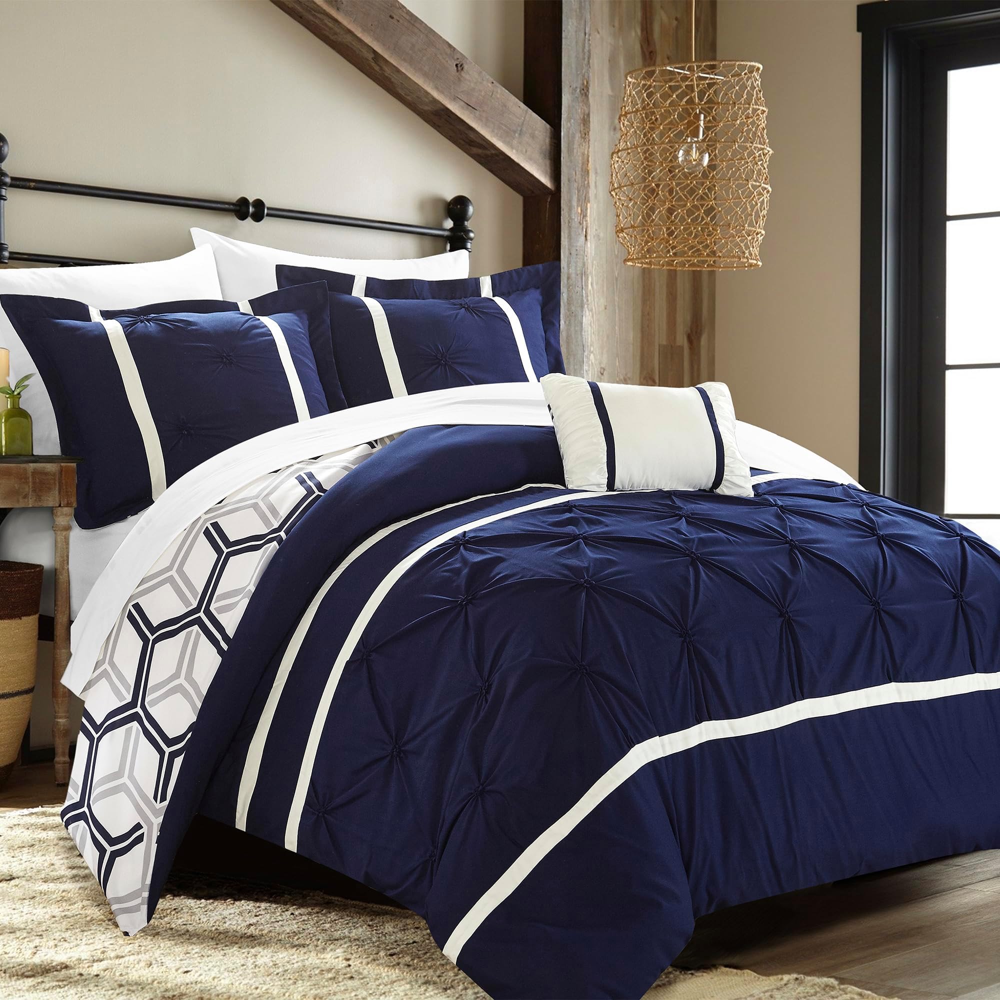 Amazon.com: BEDAZZLED Pintuck Comforter Set King Size, 4 Pieces Navy ...