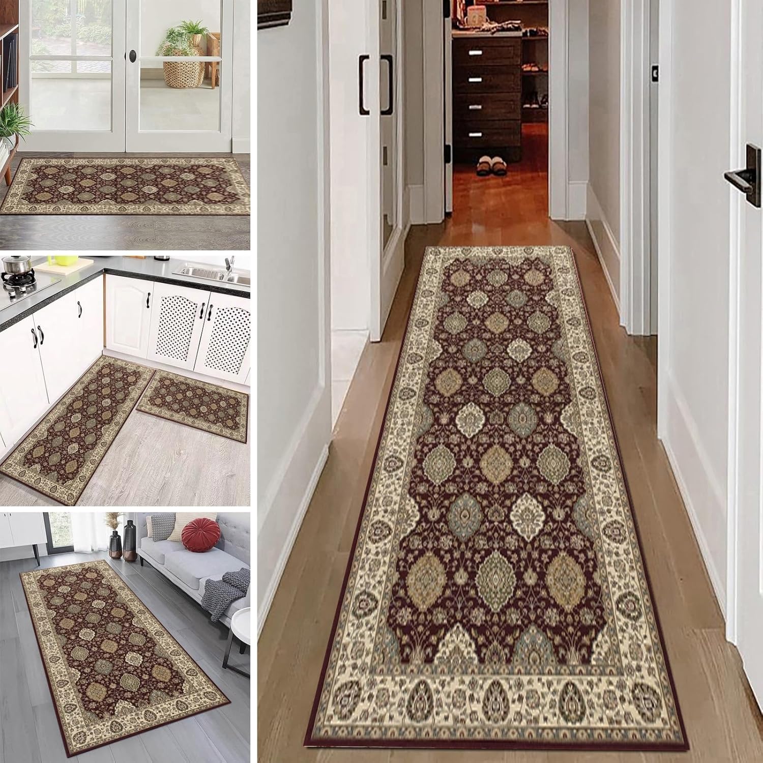 Jinnrug Carpet Runner Rug for Hallway Non slip，Brown，Traditional ...