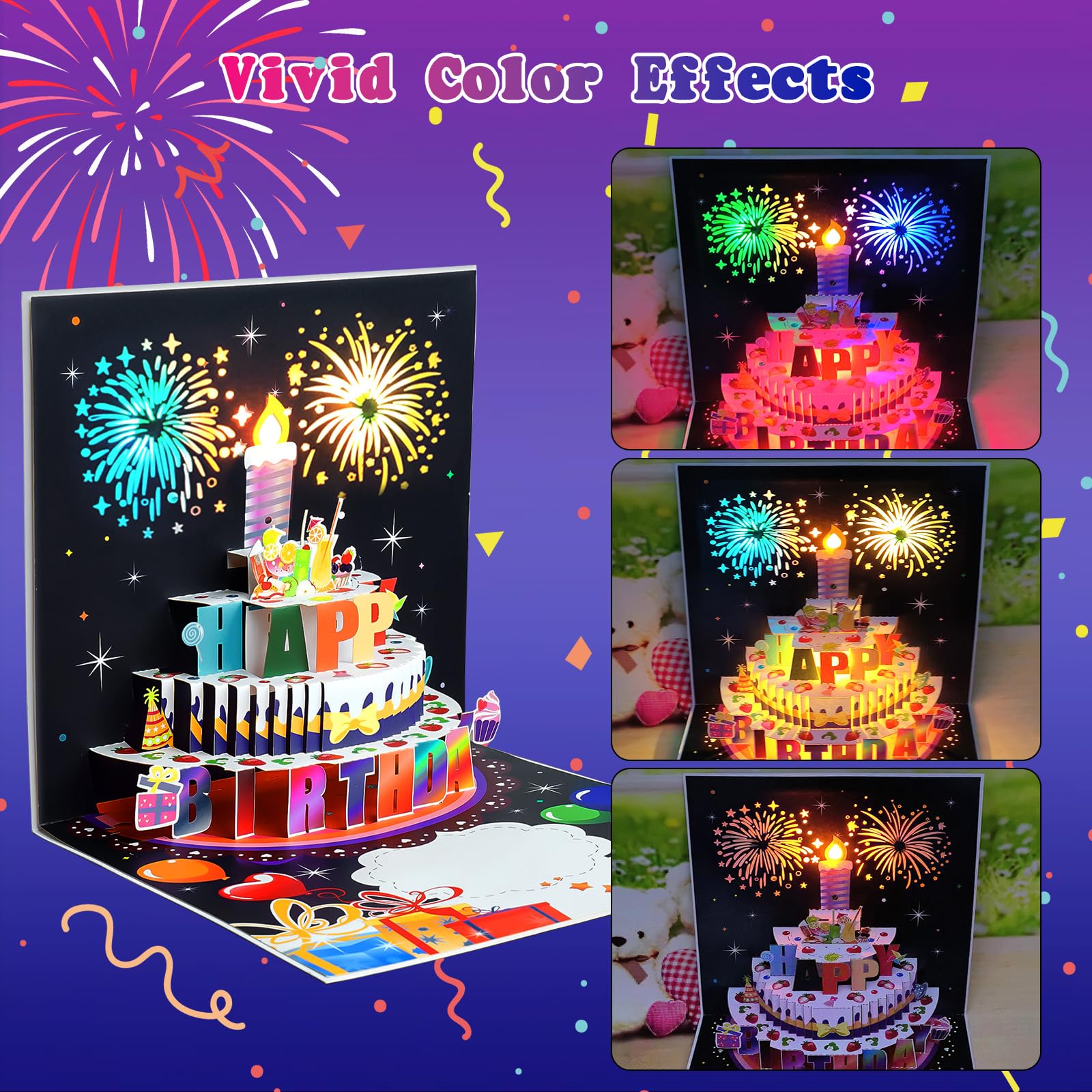 Customised Gifts Kame Lights And Sound Pop Up Happy Birthday Card ...