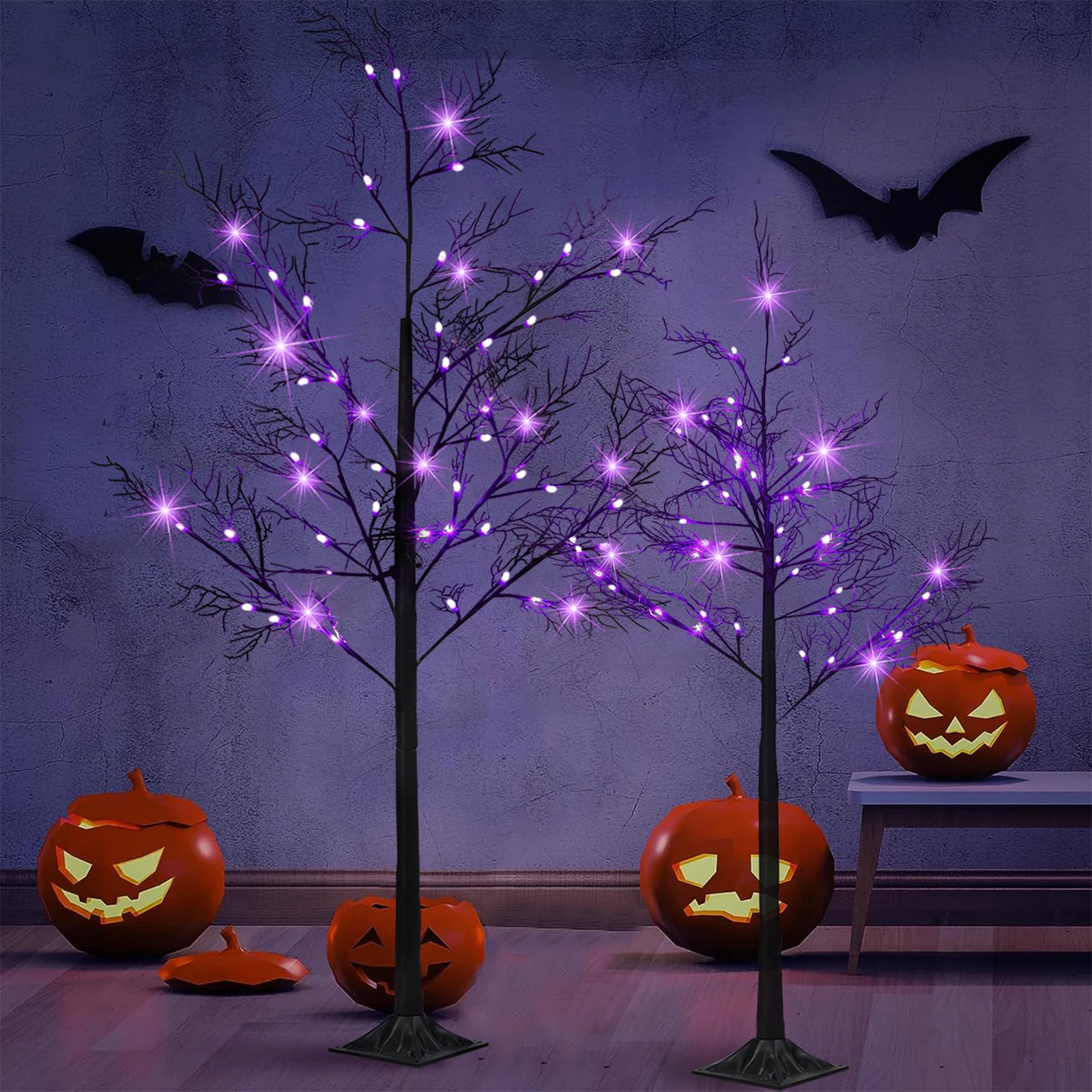 Amazon.com : 2 Pack Lighted Black Spooky Trees Artificial Fall Trees ...