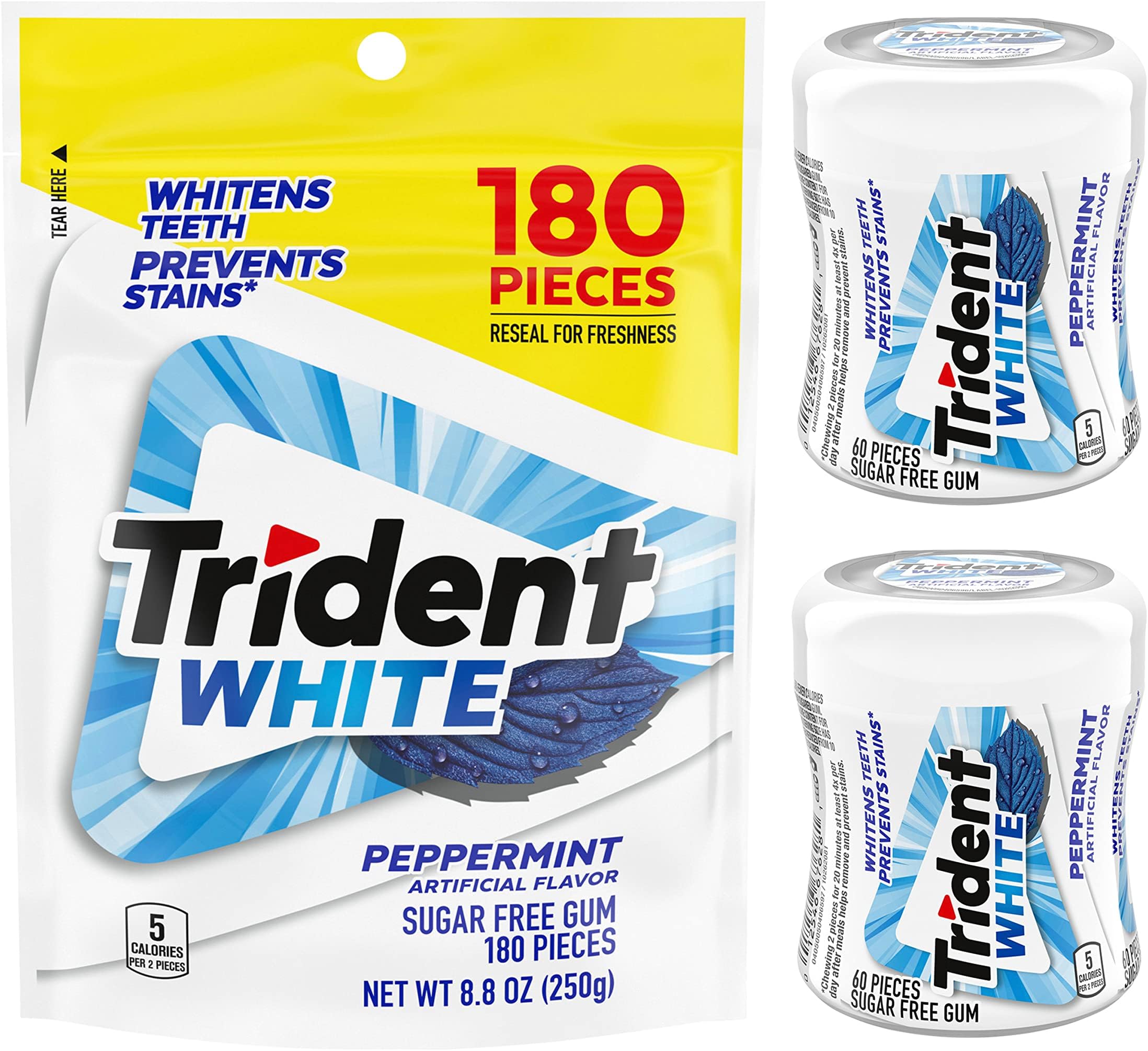 Amazon.com : Trident White Peppermint Sugar Free Gum, 16 Count (Pack of ...