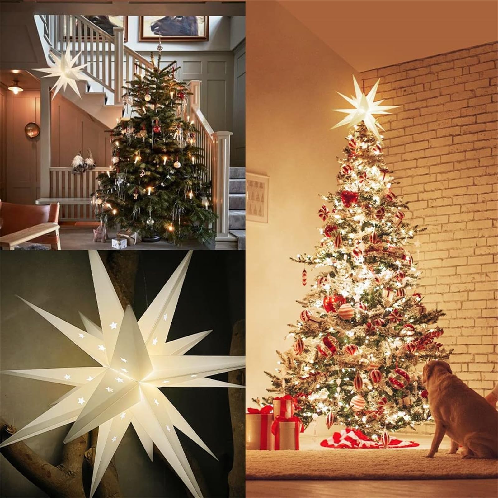 VOLORD 35cm Large Christmas Moravian Star Tree Topper Light, 3D Lighted ...