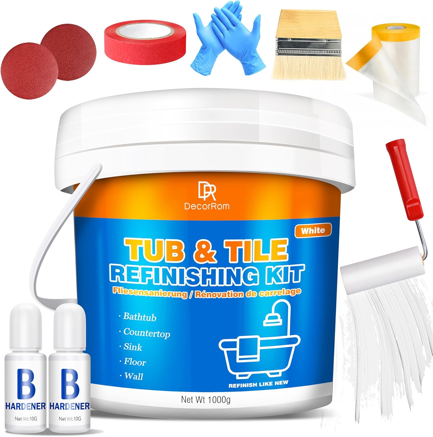 Tub and Tile Refinishing Kit, 1000g Tile Paint Bathtub Paint White for DIY Bathroom Resurfacing ...