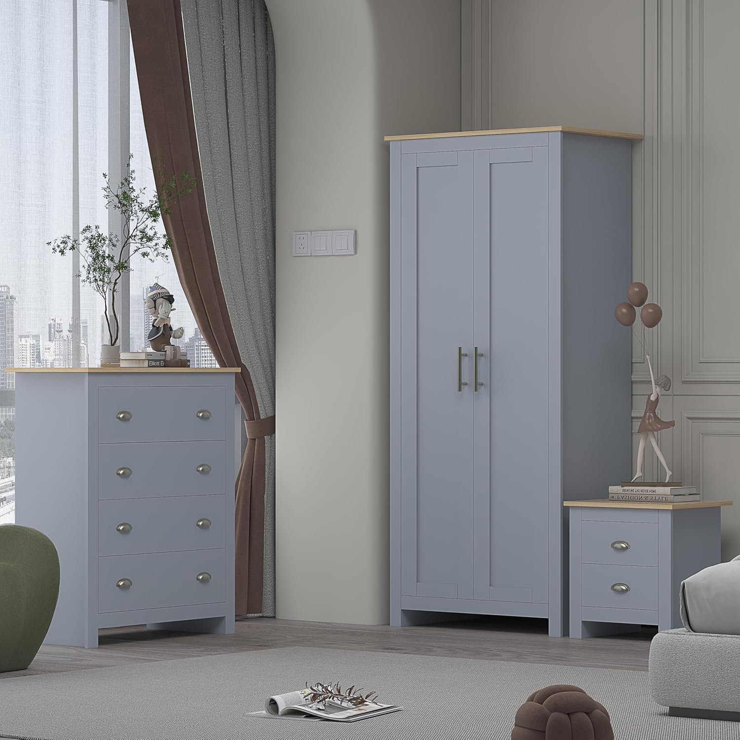 AFN Home Country Style 3 Piece Bedroom Set - Wardrobe Chest Bedside ...