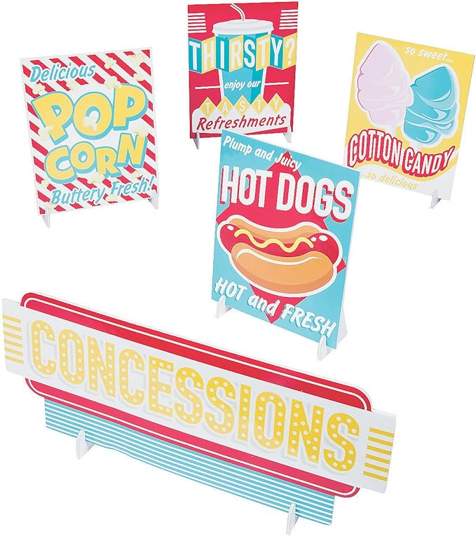 Amazon.com: Fun Express Concessions Signs Party Decor - 5 Pieces - Red ...