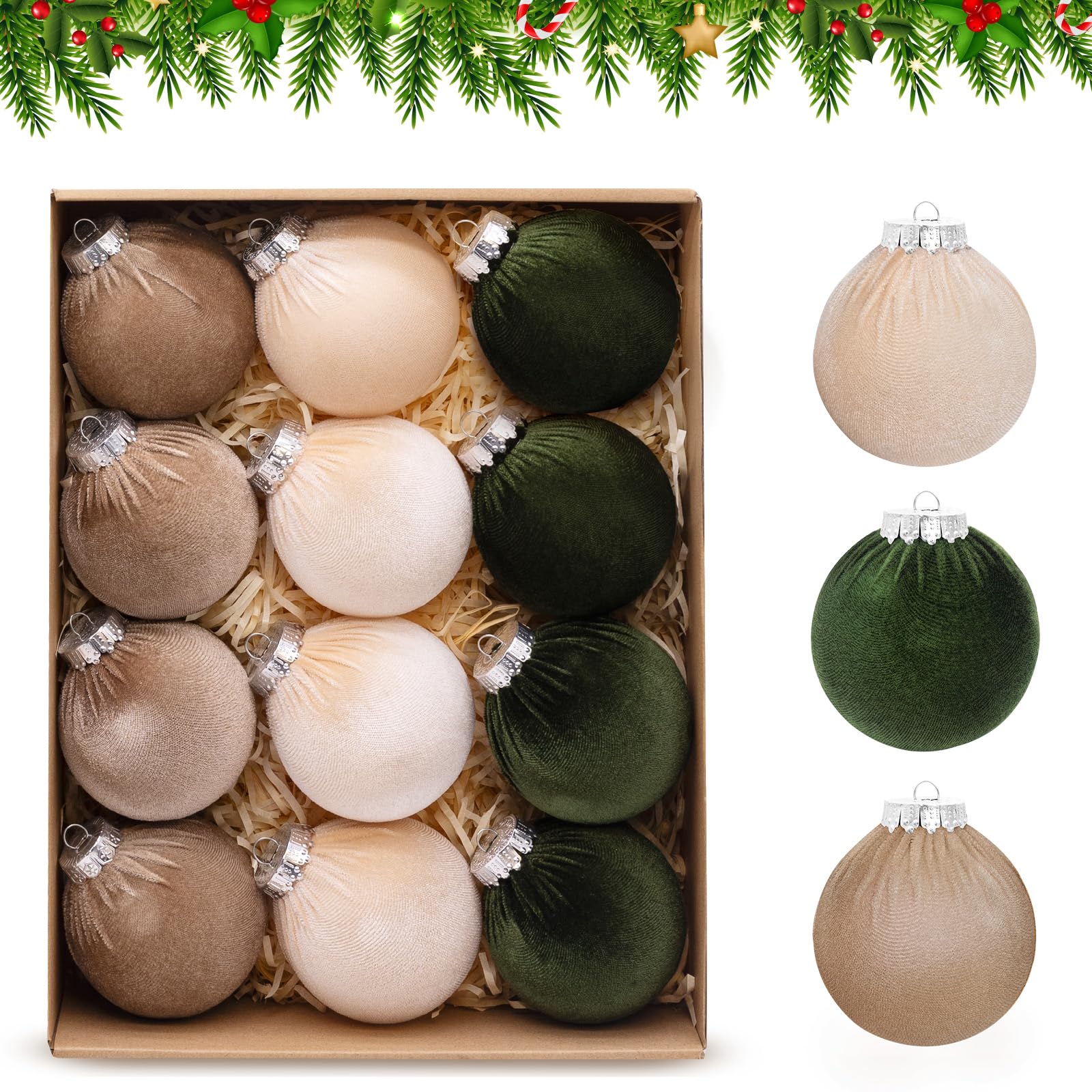 Christmas Baubles12pcs Velvet Christmas Baubles Ornaments，6cm Christmas ...