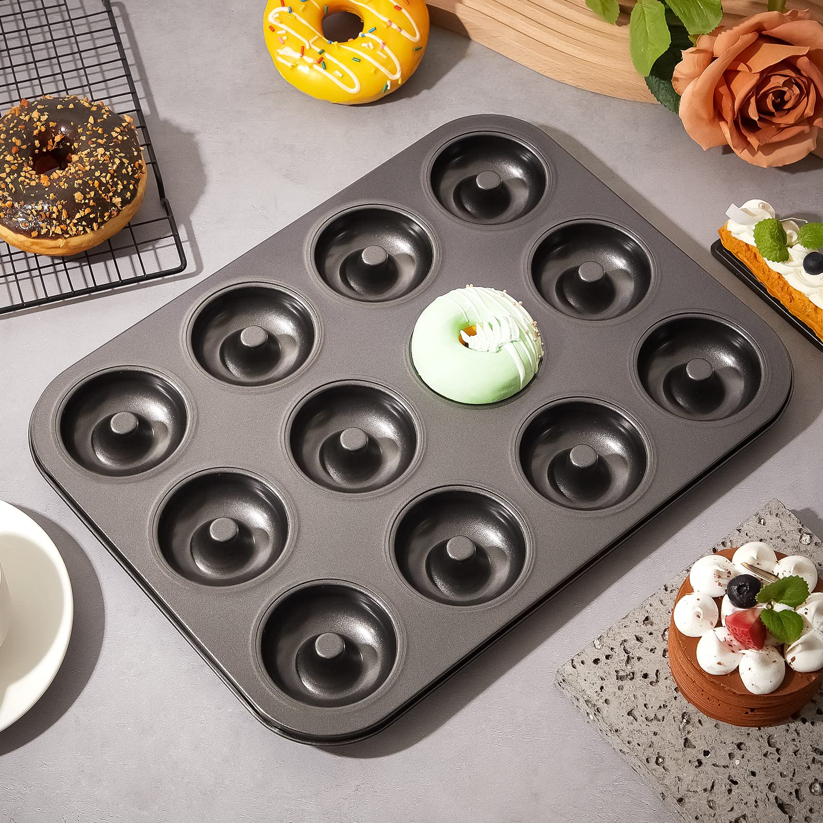 4 Pieces 12 Cavity Mini Donut Pan Nonstick Donut Pan Donut Baking Pan ...