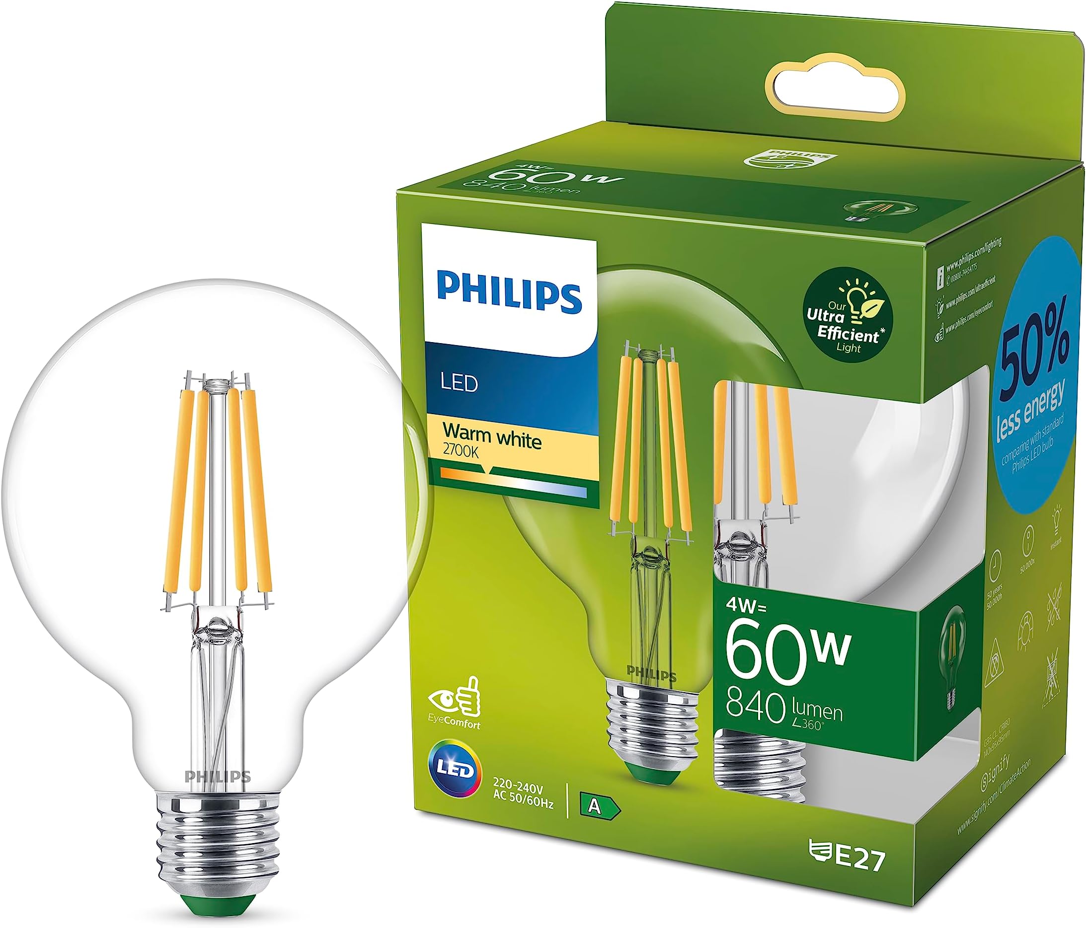 Philips LED Classic ultraeffiziente E27 Lampe (60 W), matte LED Lampe ...